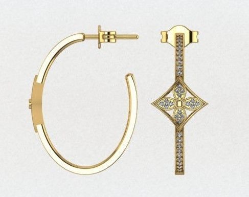 EARING two gold hoop earrings with diamonds free 3D model | CGTrader