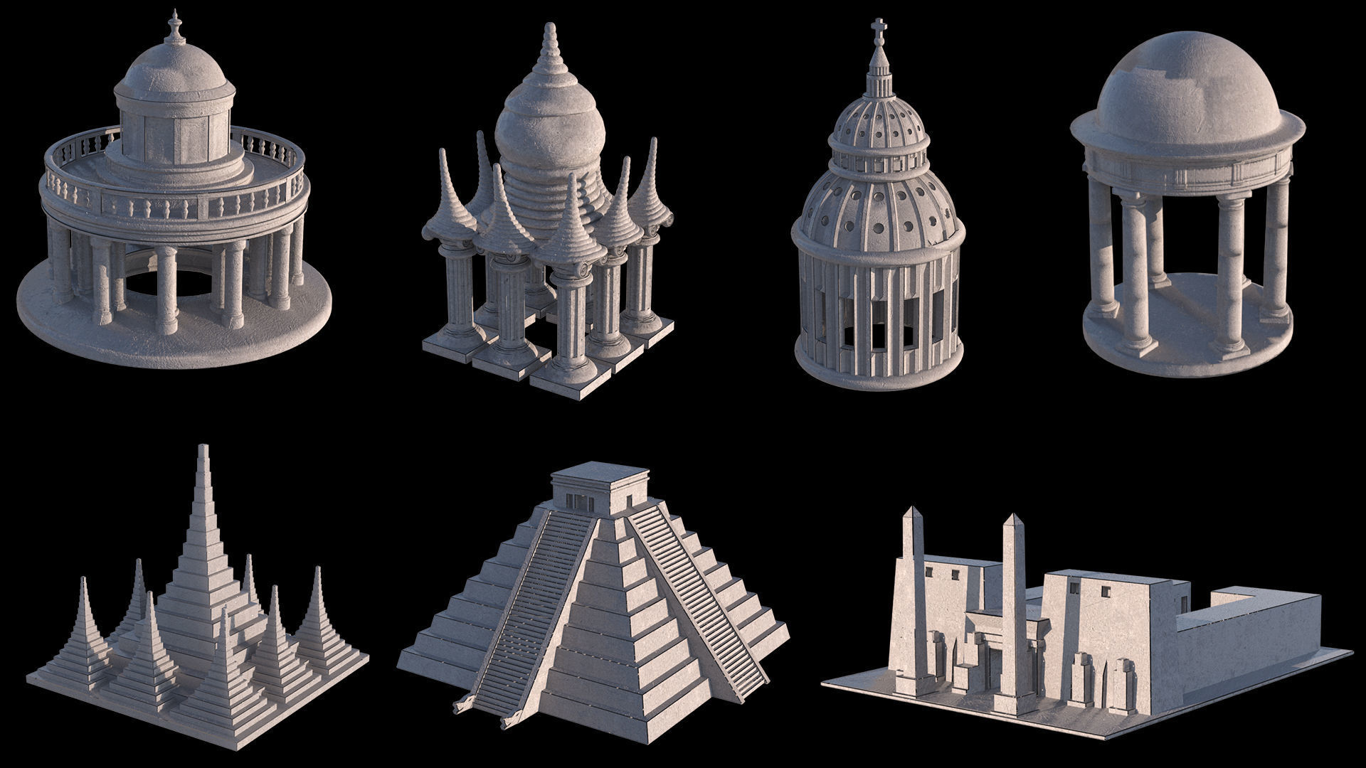 Eight Temple Buildings 3D model | CGTrader