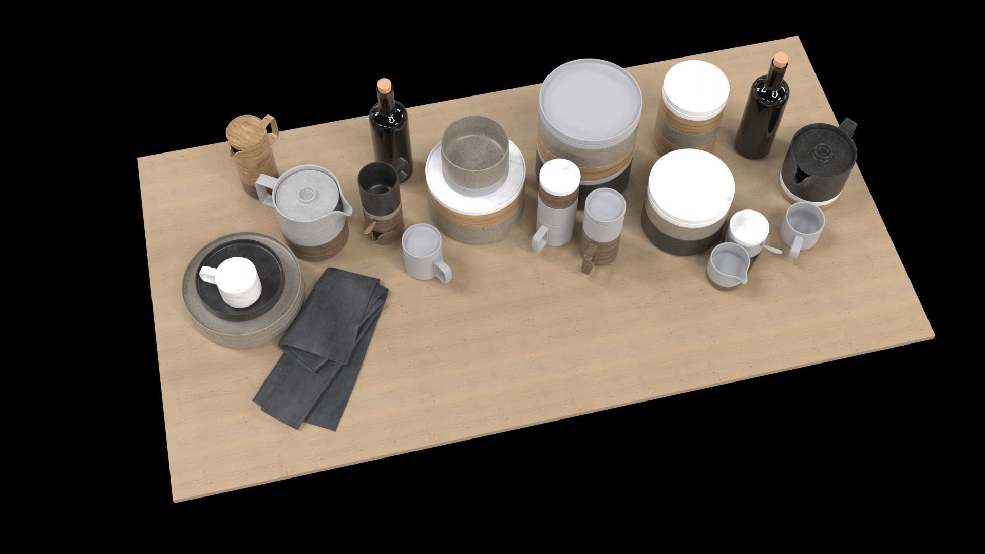 Ceramic and Wood Tableware Kitchenware 3D model | CGTrader