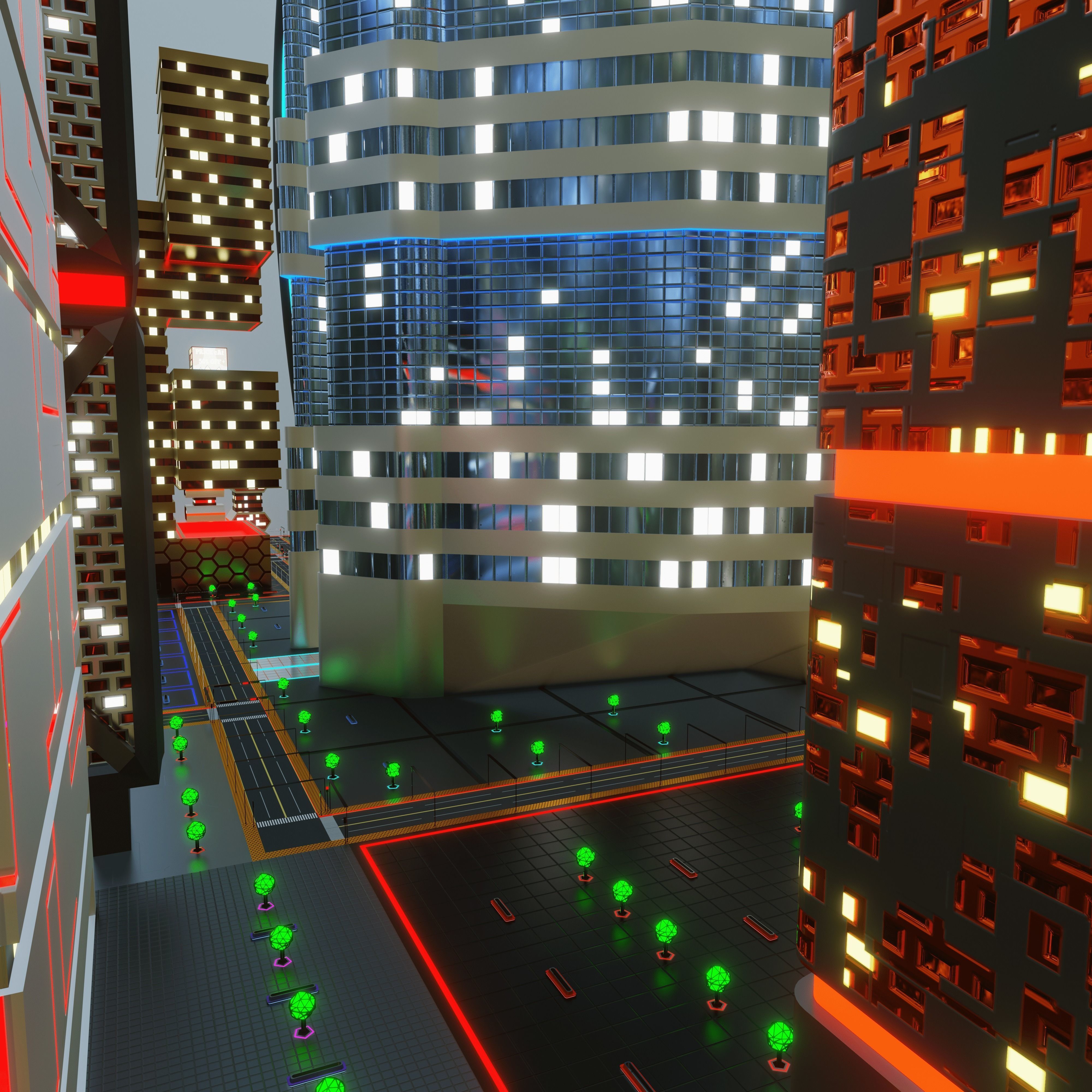 3D model Sci Fi Building City with Roads Lights Screens - Low Poly PBR ...