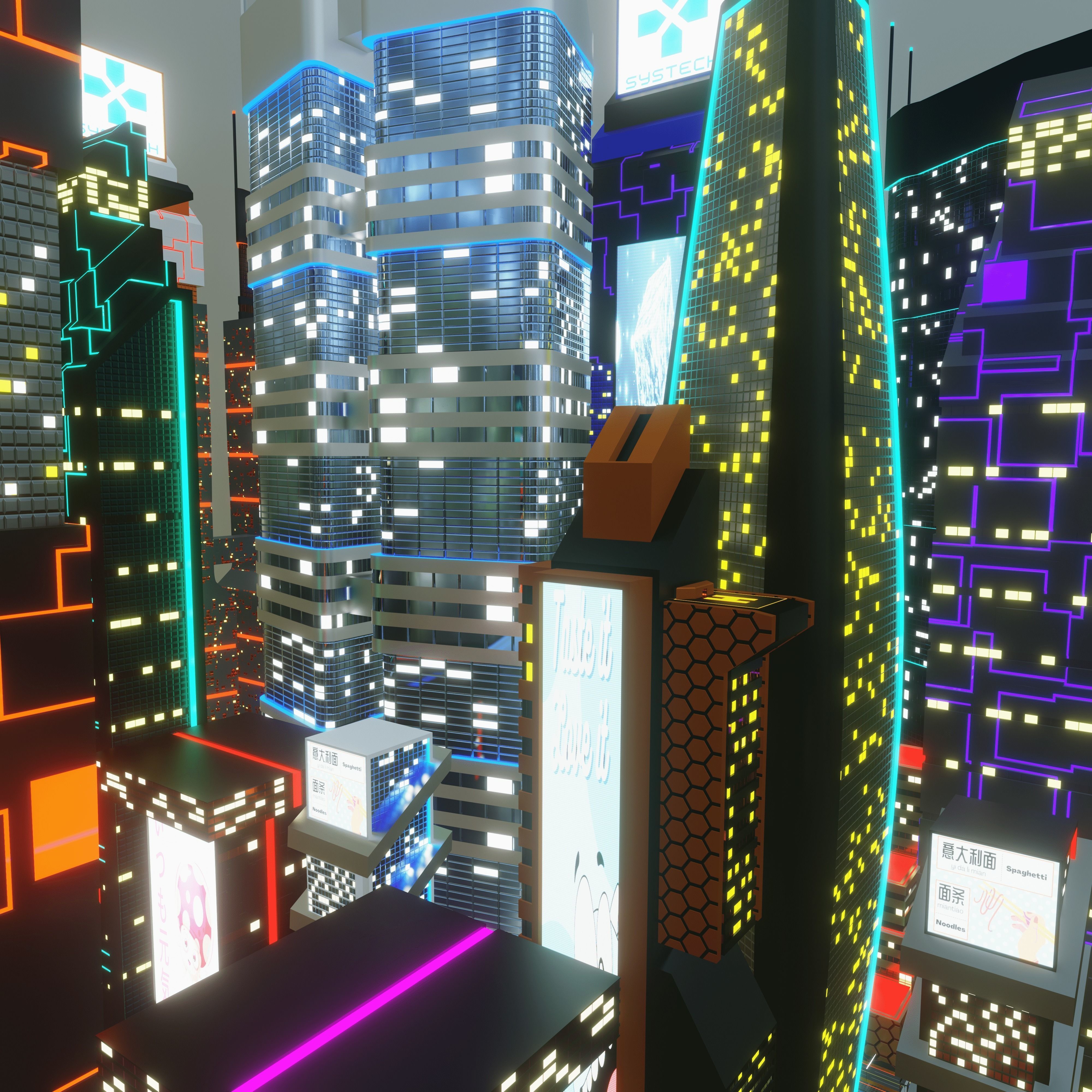3D model Sci Fi Building City with Roads Lights Screens - Low Poly PBR ...
