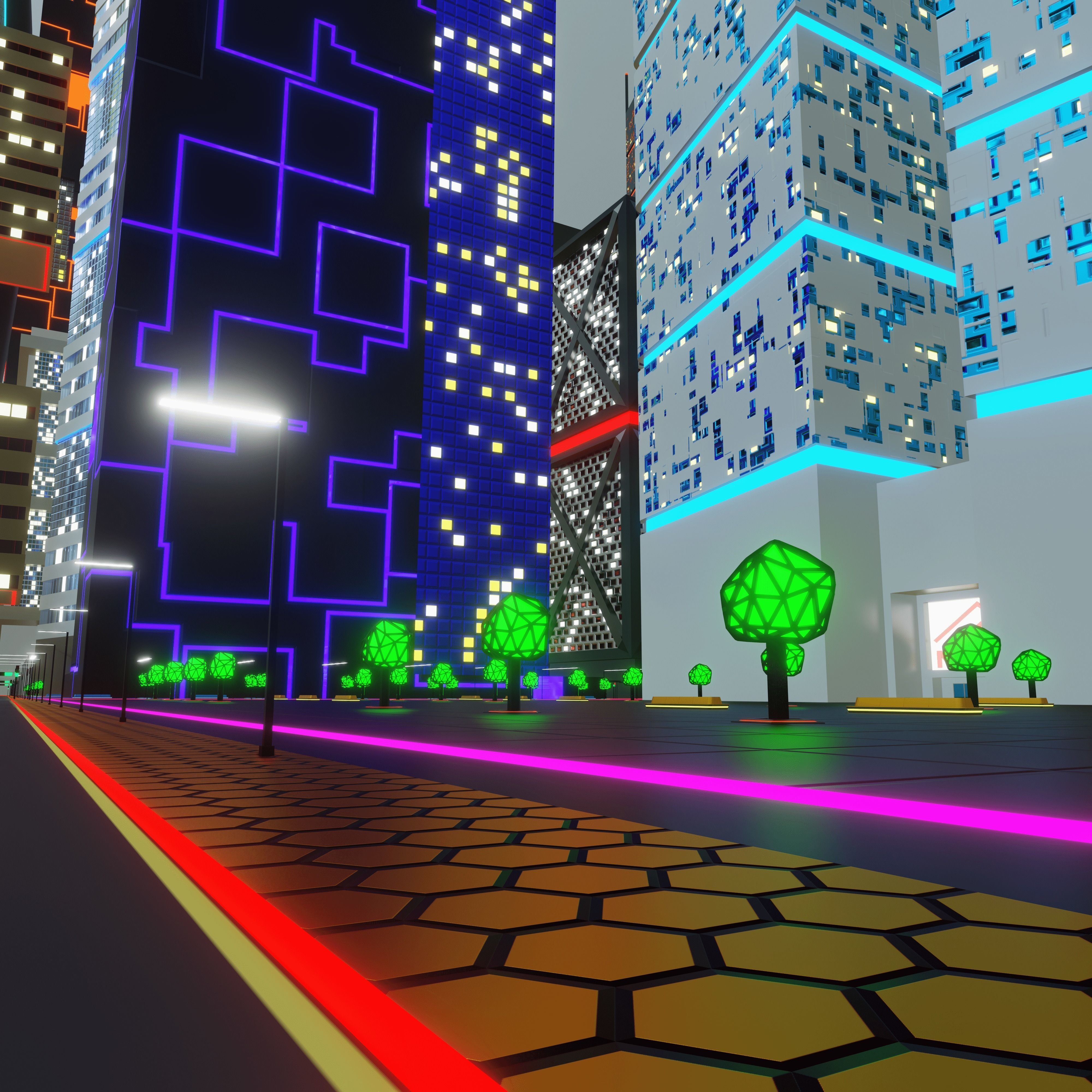 3D model Sci Fi Building City with Roads Lights Screens - Low Poly PBR ...