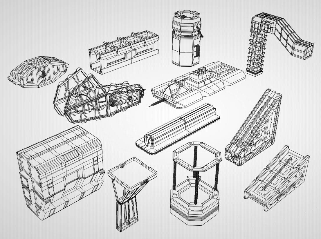 3D model Kitbash 3D models - Sci-Fi 3D Building Dressing Pack 12 low ...