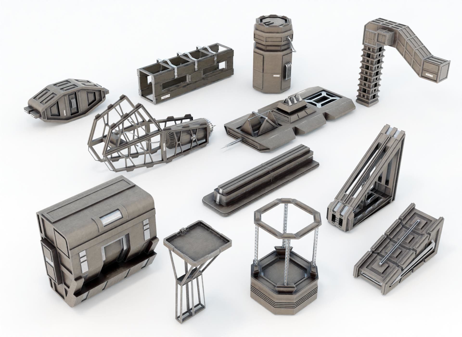 3D model Kitbash 3D models - Sci-Fi 3D Building Dressing Pack 12 low ...