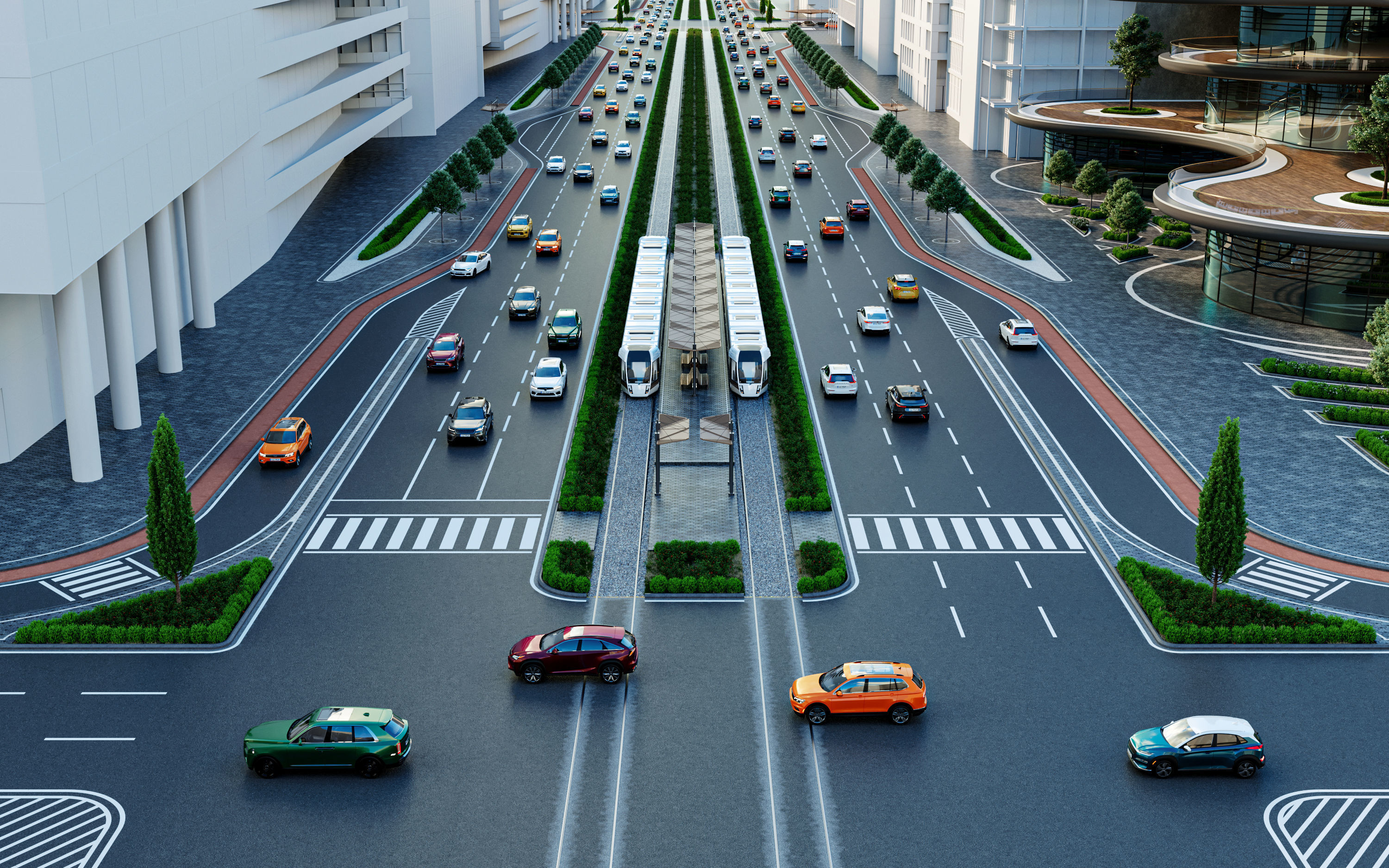 Streets - Malls - Parks - Cafes and Tram Station Designs 3D model ...