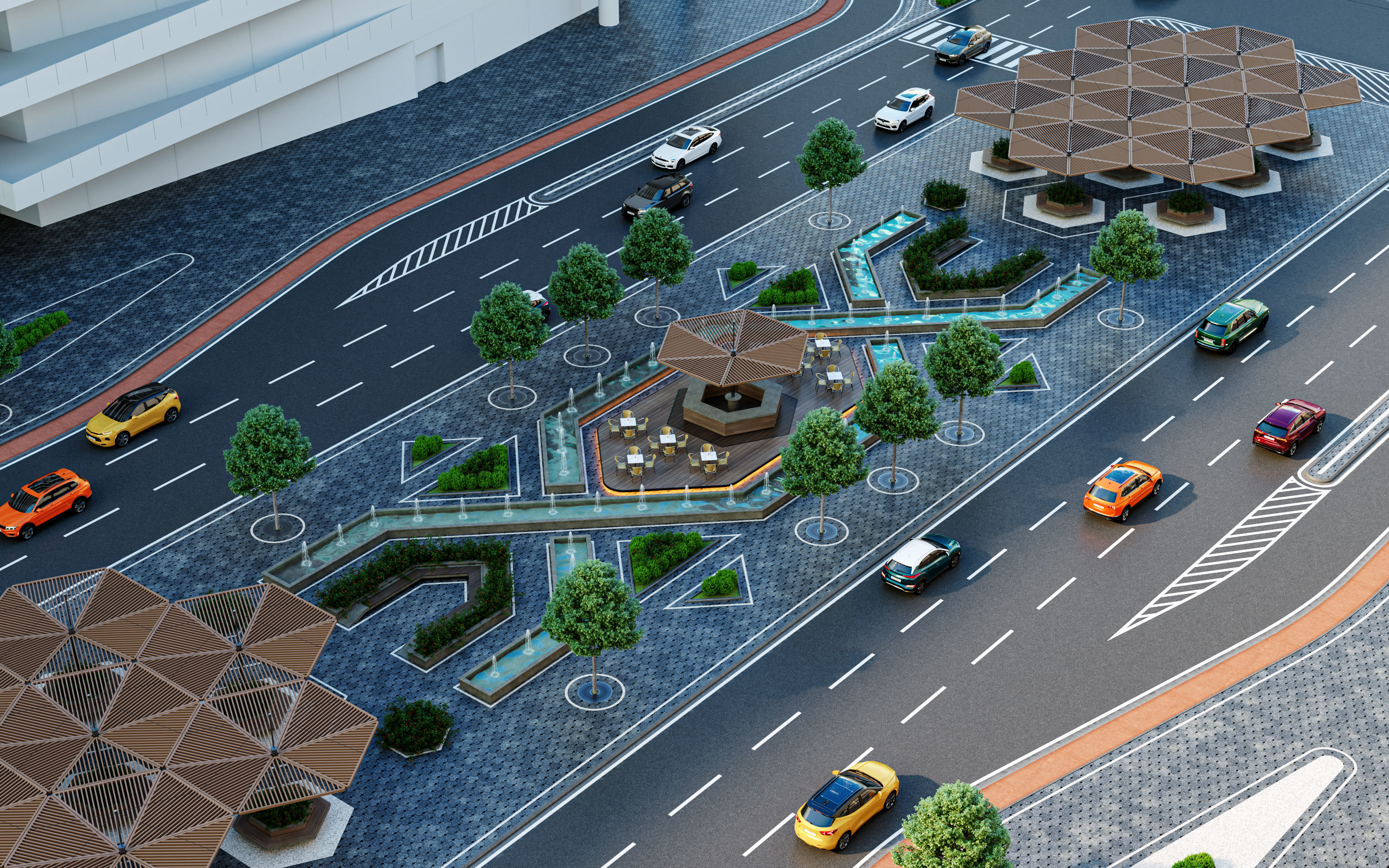 Streets - Malls - Parks - Cafes and Tram Station Designs 3D model ...