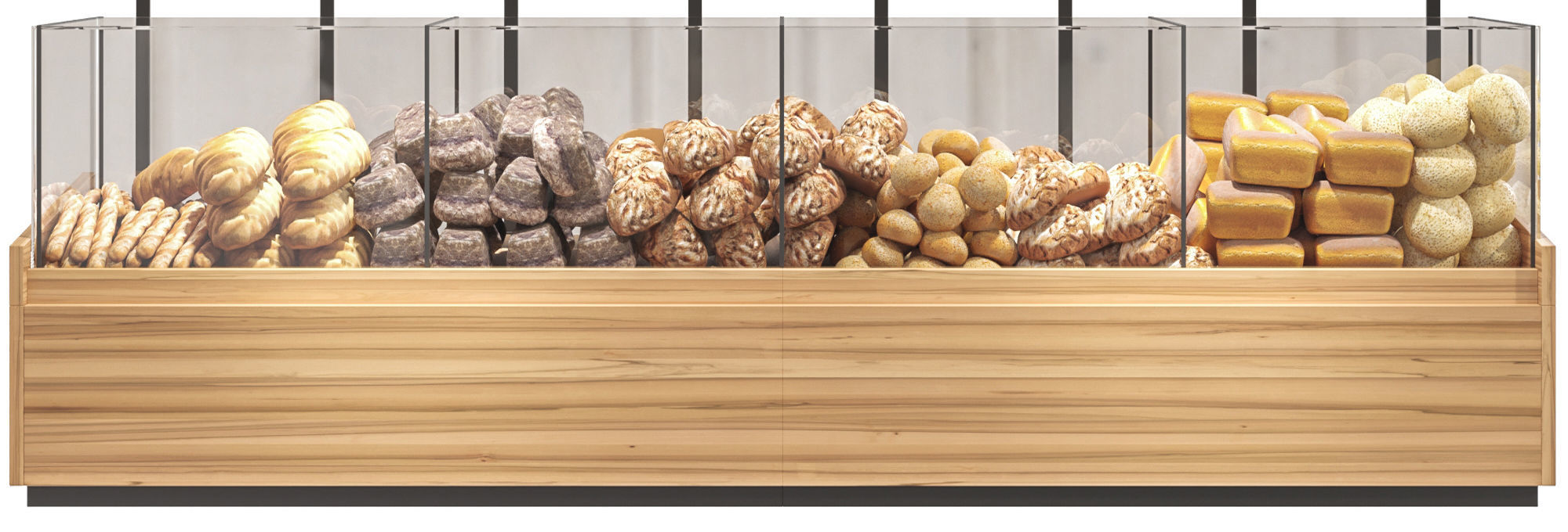 Showcase in a bakery with fresh bread 3D model | CGTrader