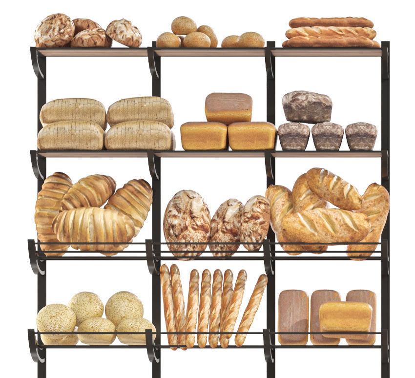 Showcase in a bakery with fresh bread 3D model | CGTrader