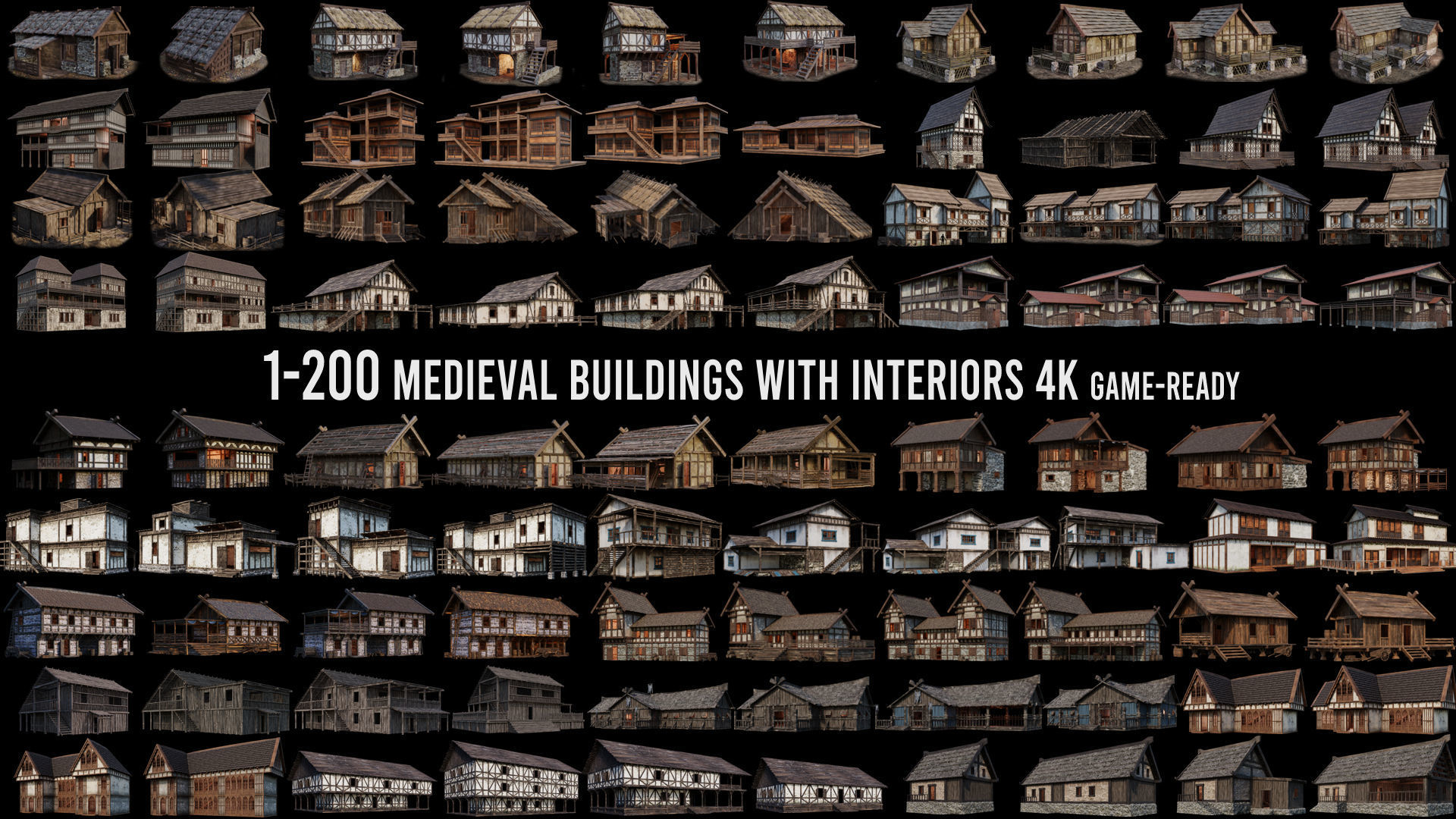 3D Model Collection 1 - 200 OLD MEDIEVAL HOUSES BUILDINGS PACK 4K ...