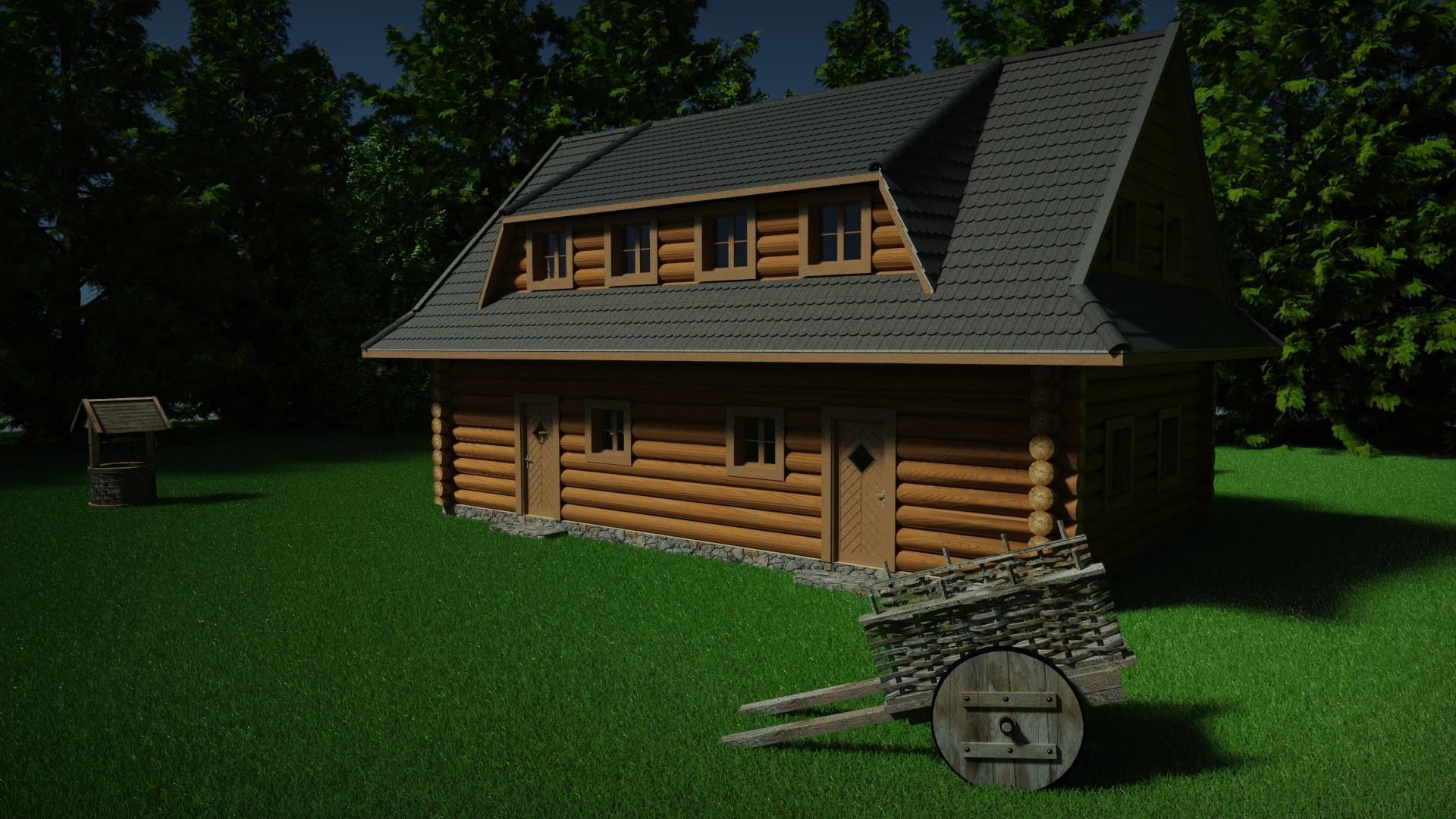 Log house in forest with enviroment and interior 3D model | CGTrader