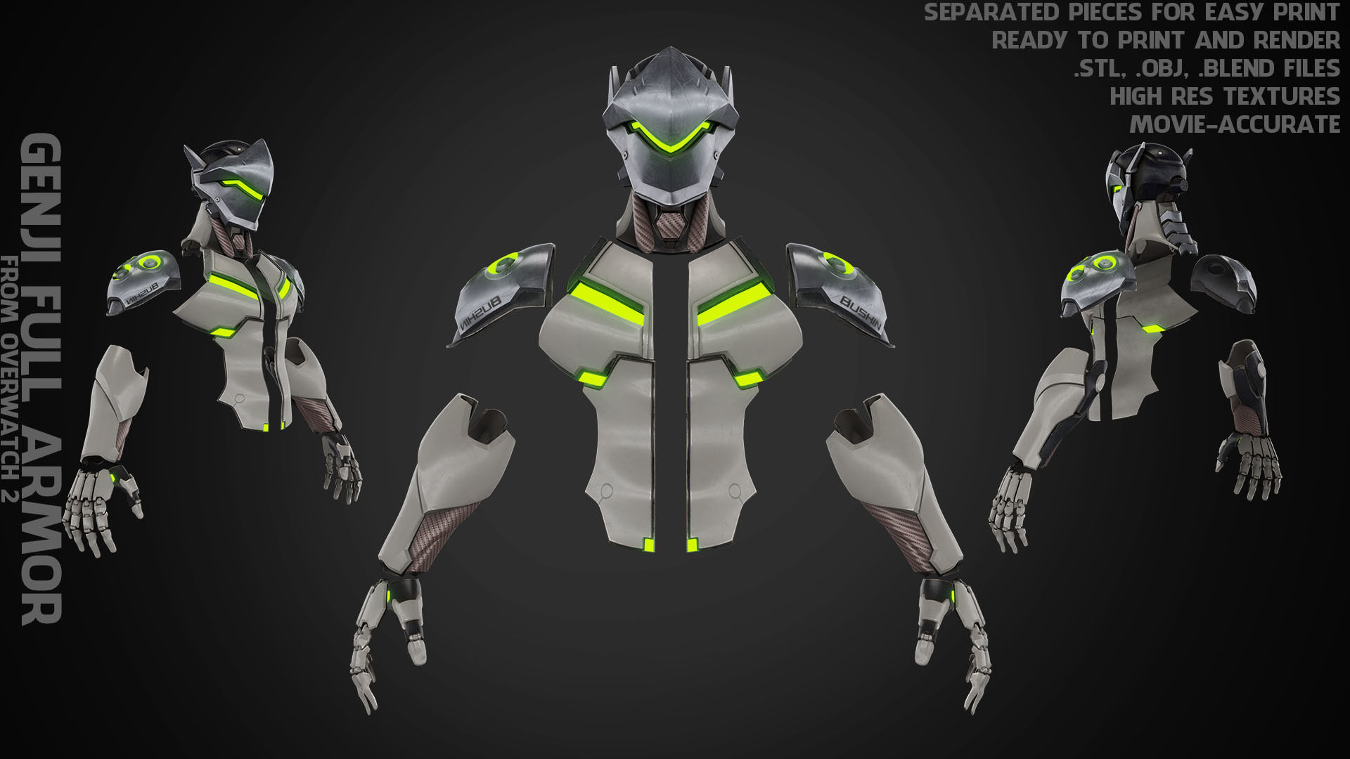 Overwatch 2 Genji Armor and Helmet for Cosplay 3D model 3D printable ...