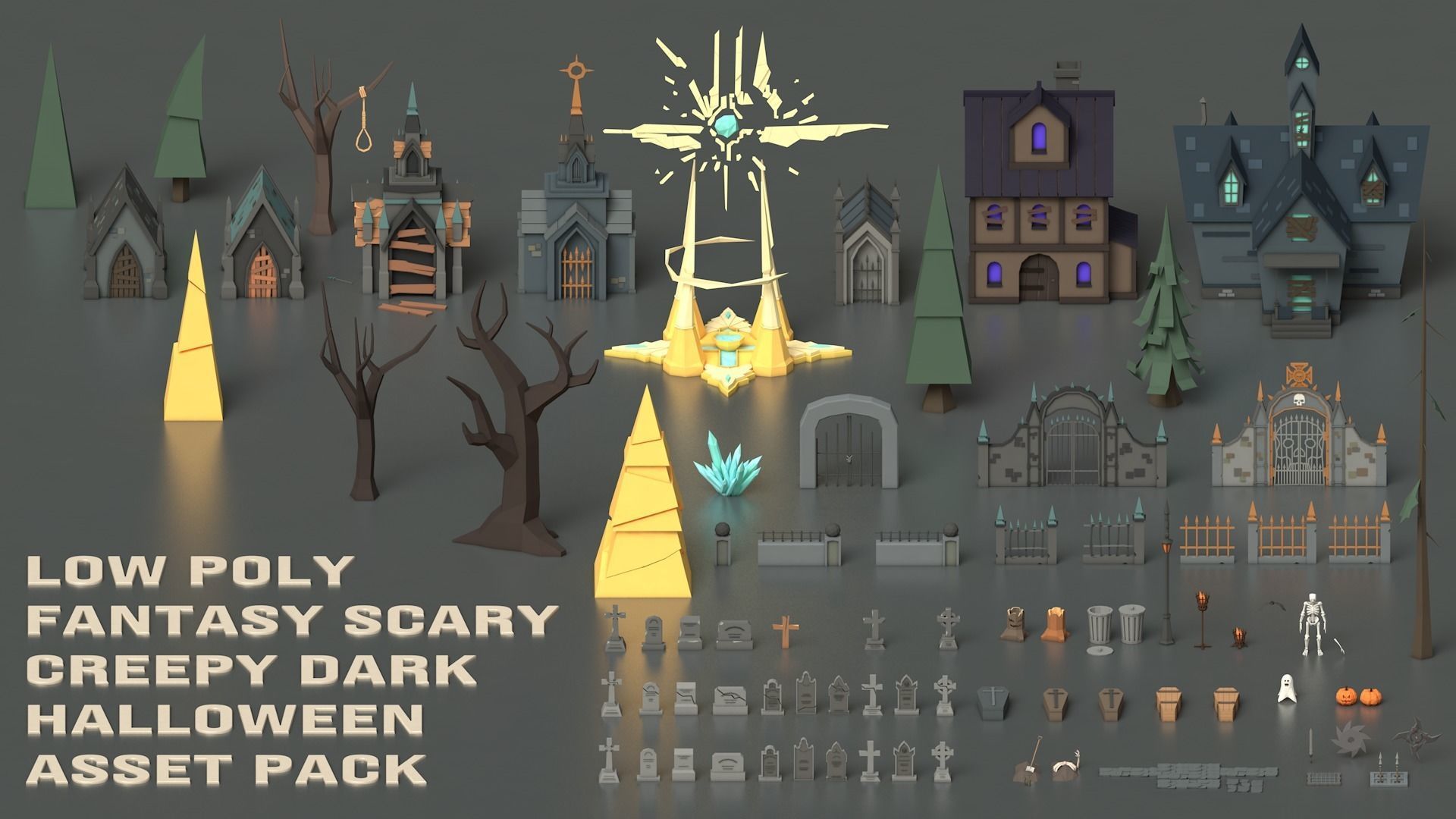 3D model Low Poly Fantasy Scary Creepy Dark Halloween Asset Pack VR ...
