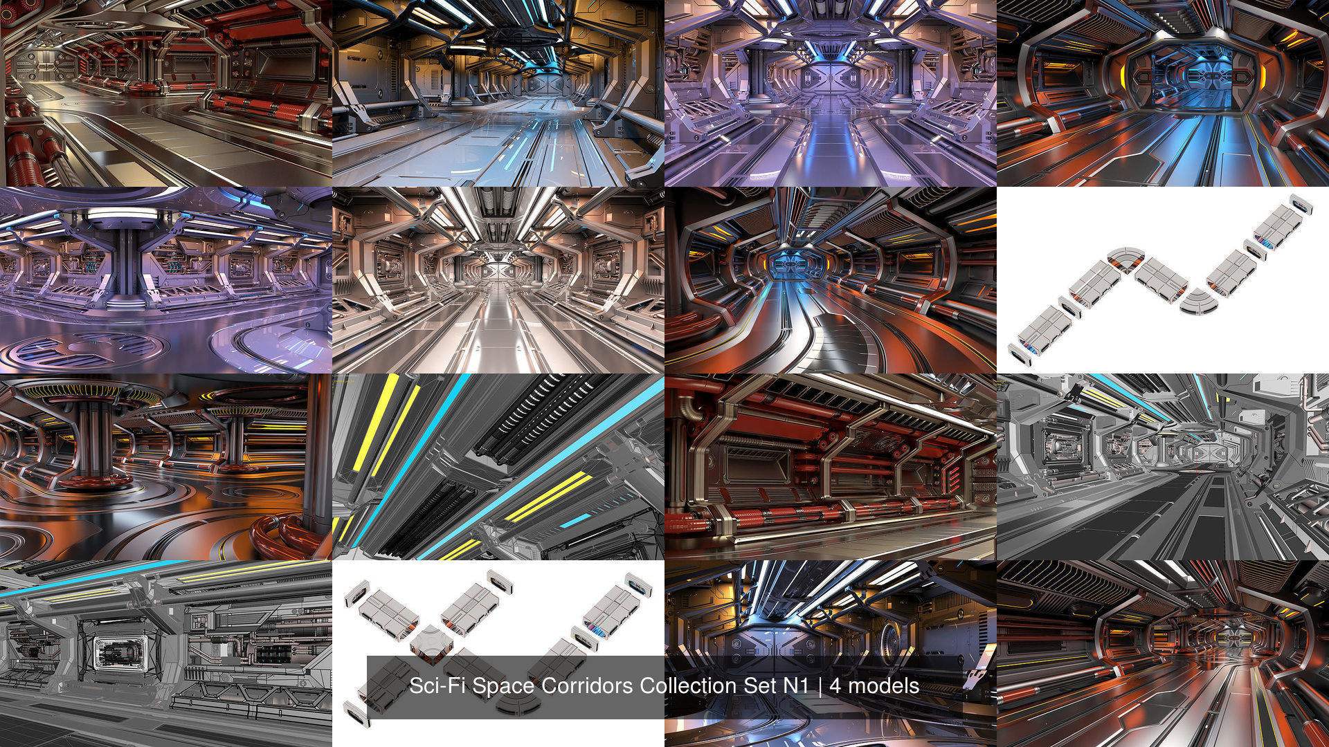 Sci-Fi Space Corridors Collection Set N1 | CGTrader