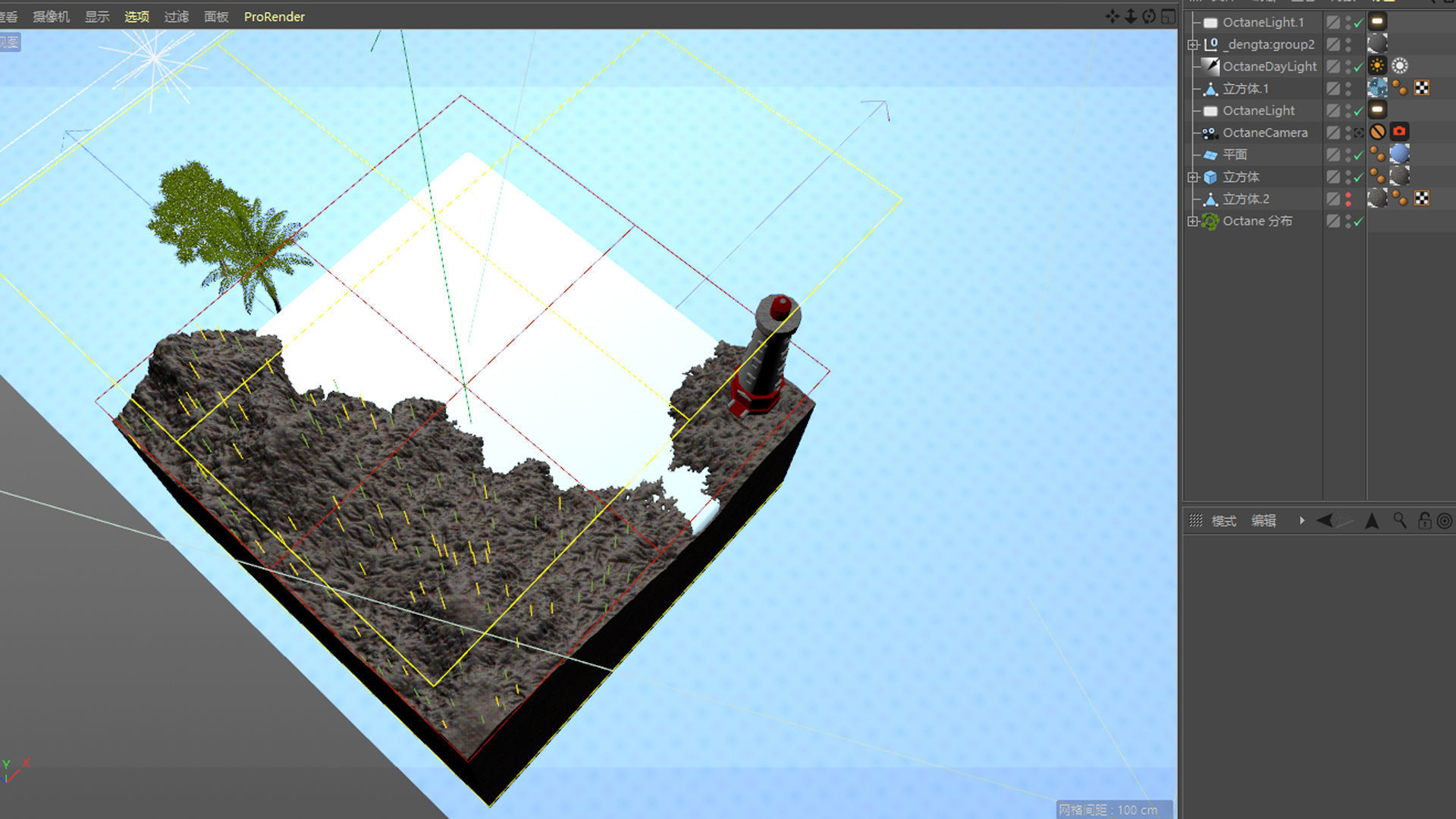 Sea Ocean Lighthouse tree scifi cube bay beach island C4D OC 3D model ...