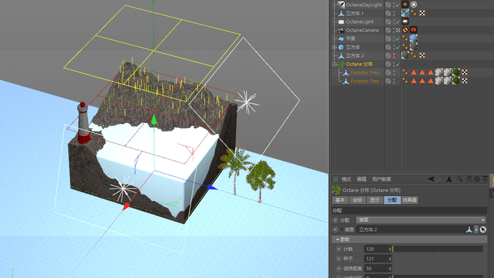 Sea Ocean Lighthouse tree scifi cube bay beach island C4D OC 3D model | CGTrader