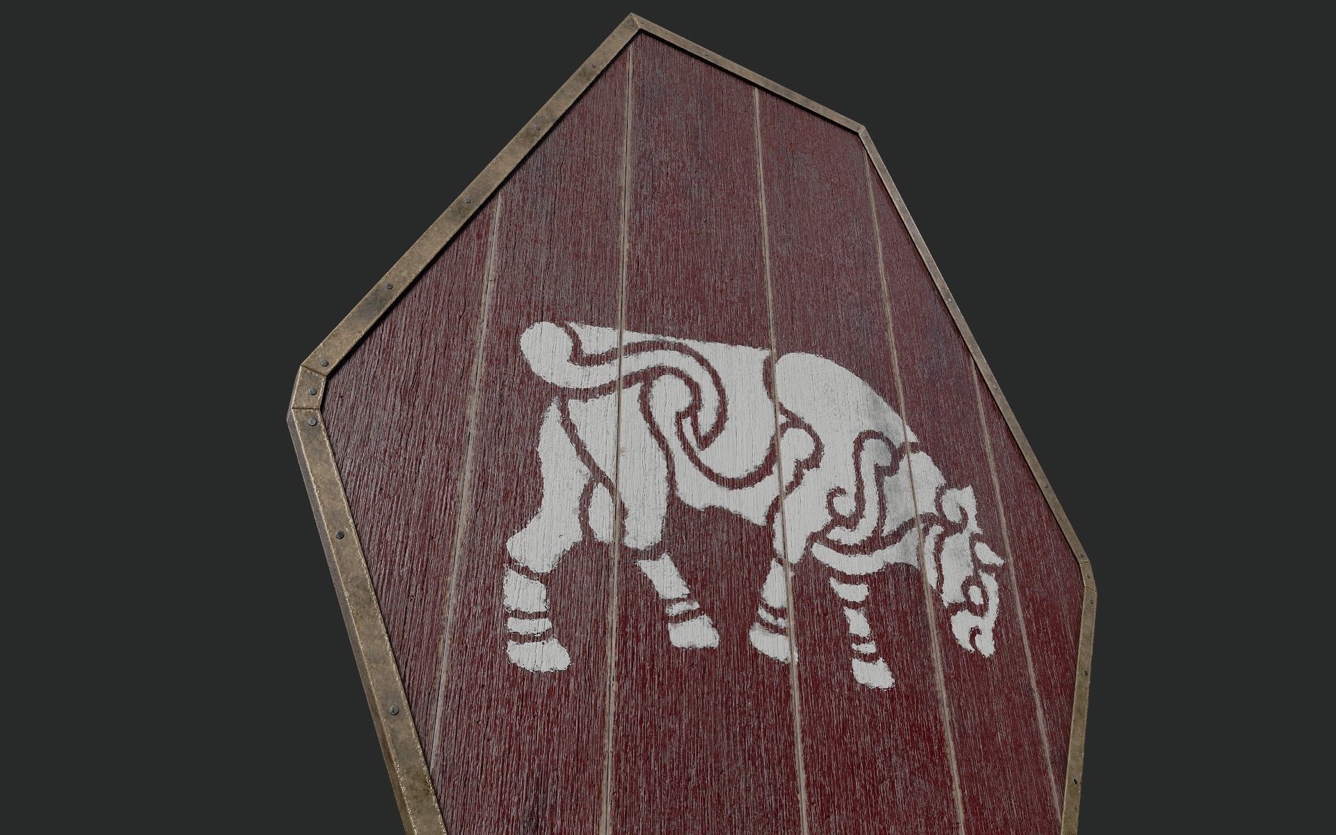 3D model Slavic diamond-shaped shield painted red with bull symbol VR ...