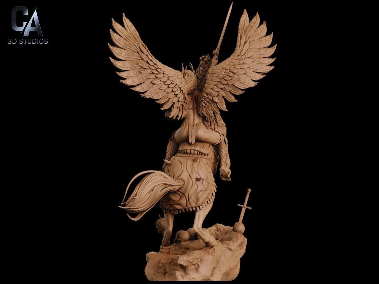 Valkyrie 3D Print wooden statue of angel on horse 3D model 3D printable ...