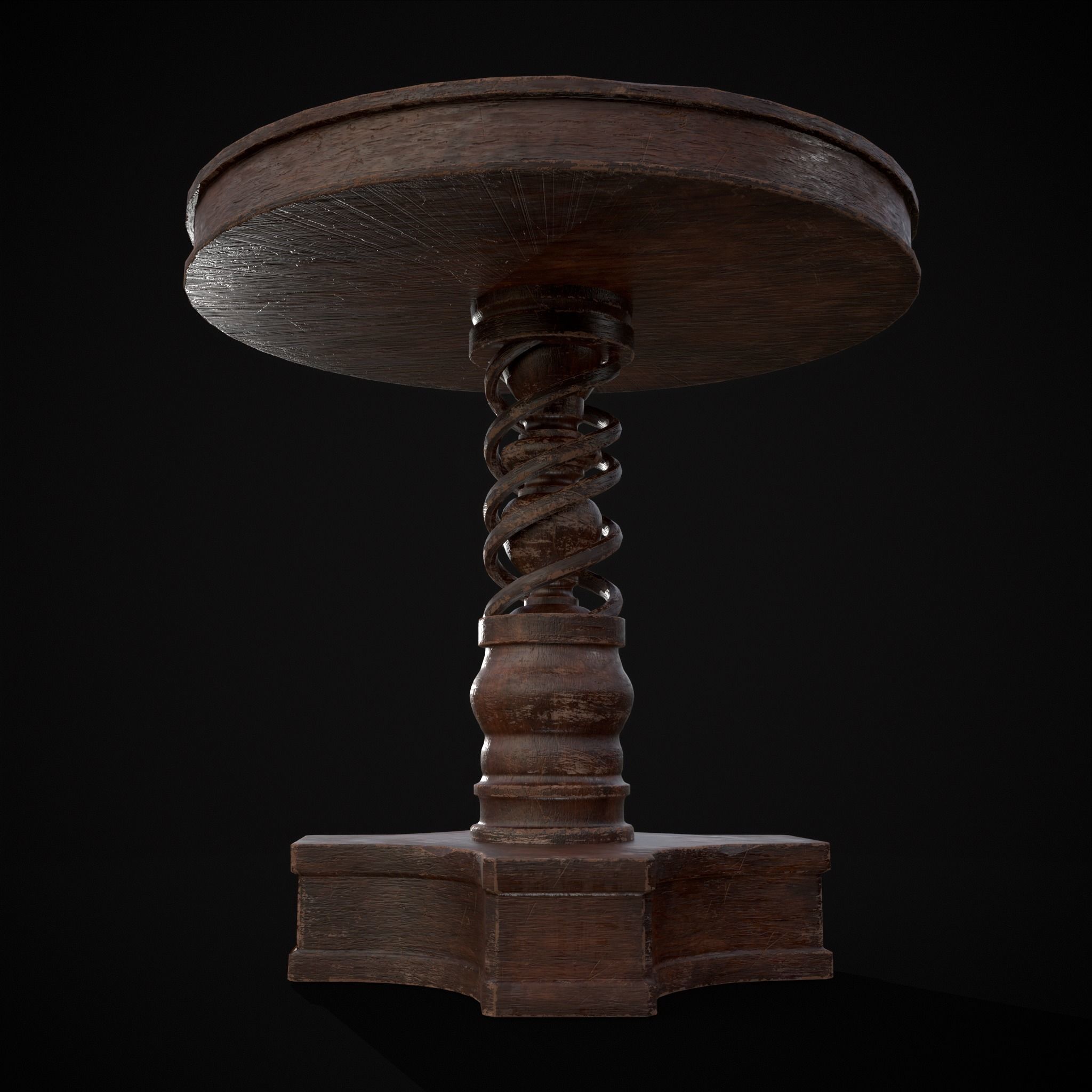 3d Model Medieval Antique Spiral Pedestal Round End Table Vr Ar Low Poly Cgtrader