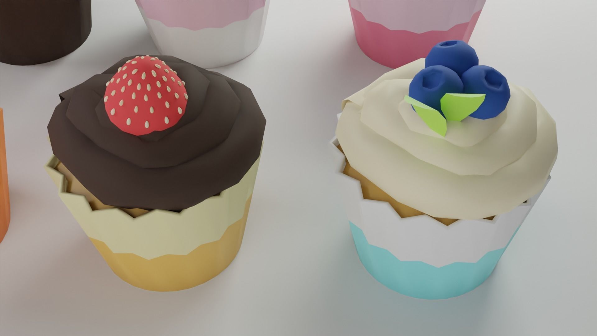 3D model Lowpoly Cupcake Set cupcakes with icing and decorations VR ...
