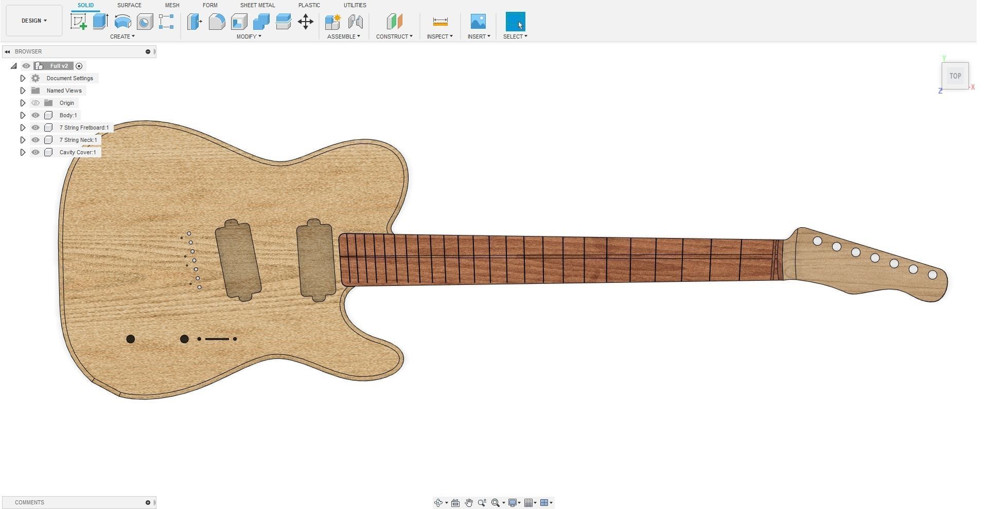 CNC Modern 7 String Telecaster Guitar Body and Neck 3D CAD Model 3D ...