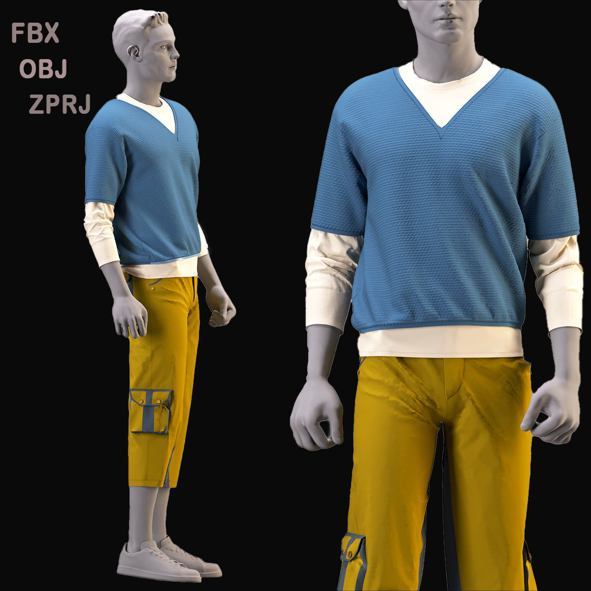 Men outfit - pullover and pants - ZPRG- FBX- OBJ- MTL -TEXTURES 3D ...