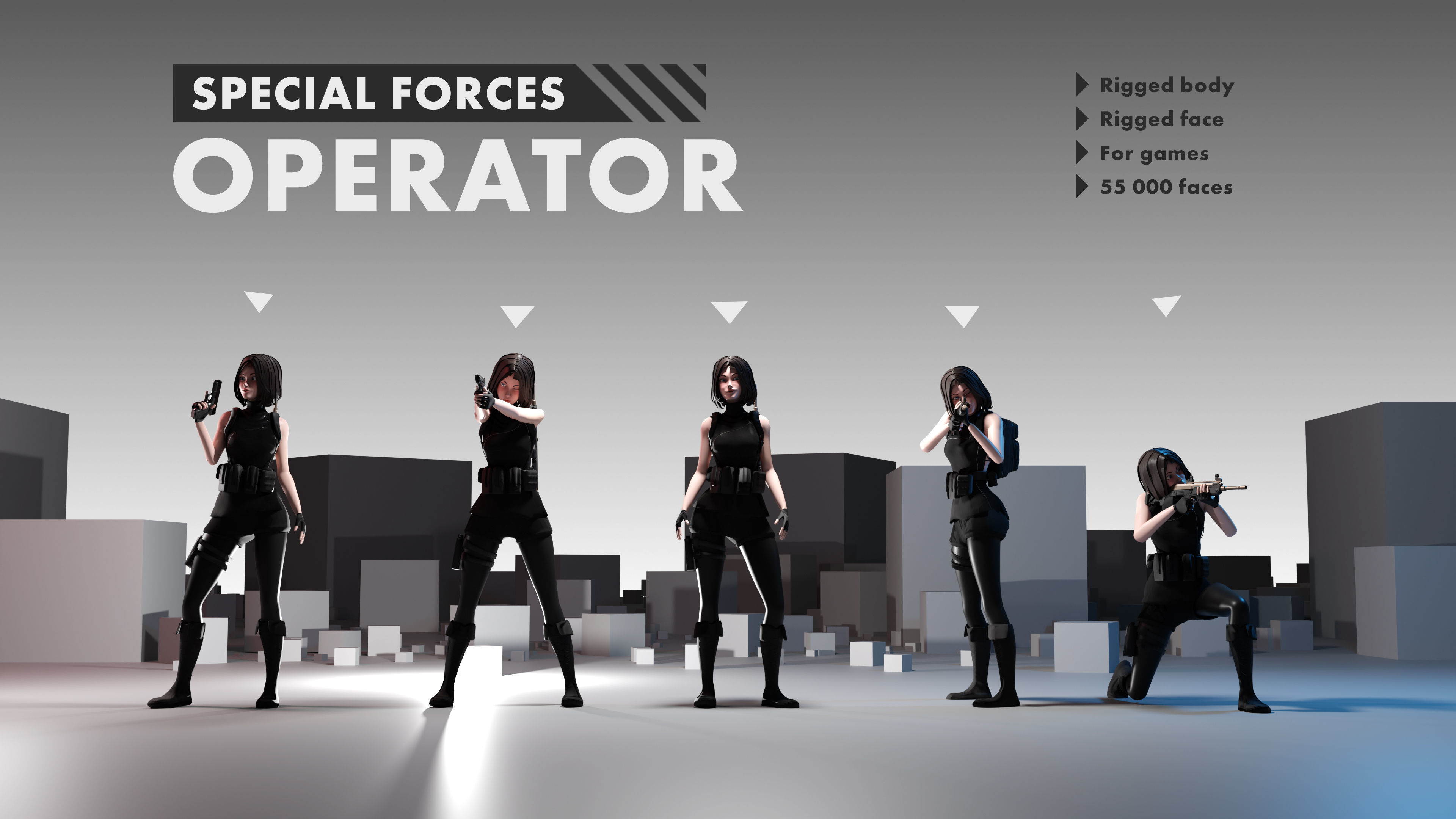 3D model Battle Spec Ops Girl Operator VR / AR / low-poly | CGTrader