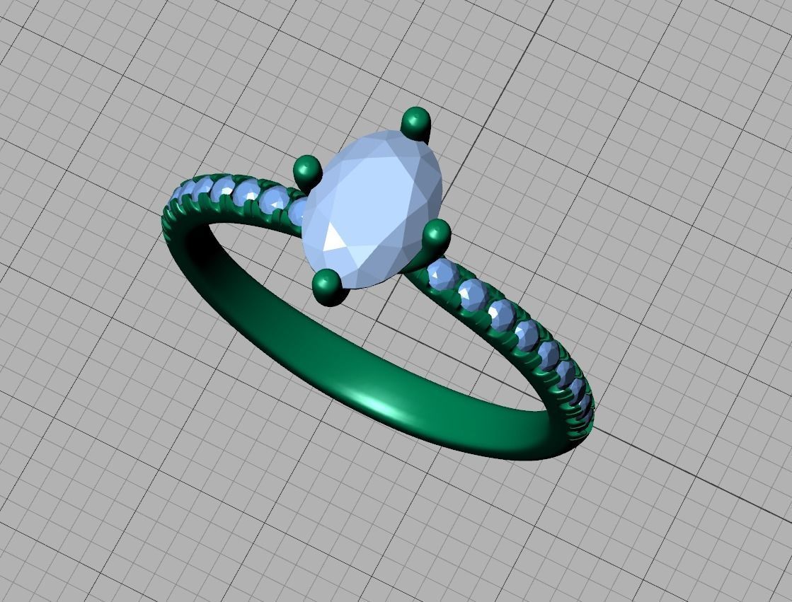 Solitaire Engagement Compass Set Four Claw Ring 7x5 Oval stone 3D model ...