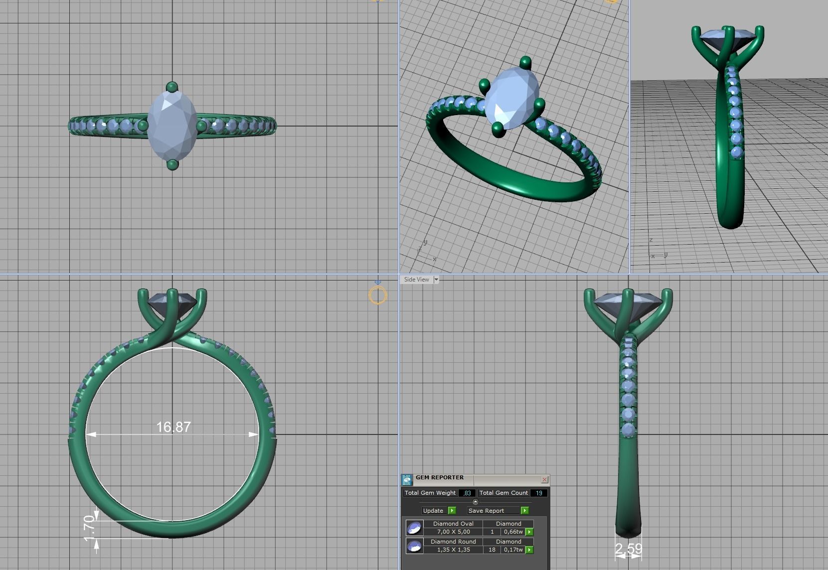 Solitaire Engagement Compass Set Four Claw Ring 7x5 Oval stone 3D model ...