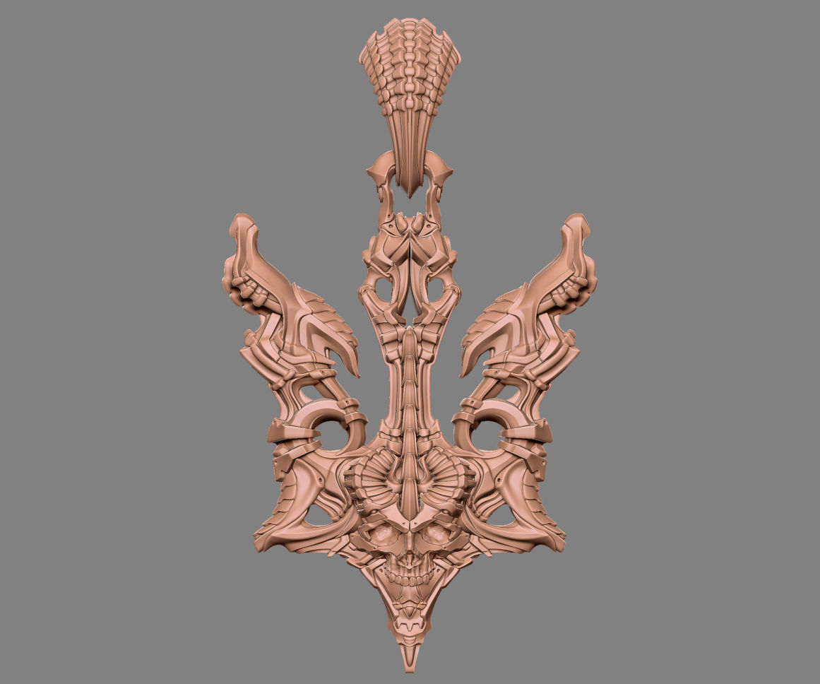 Biomechanical Trident Skull Pendant 3D model 3D printable | CGTrader
