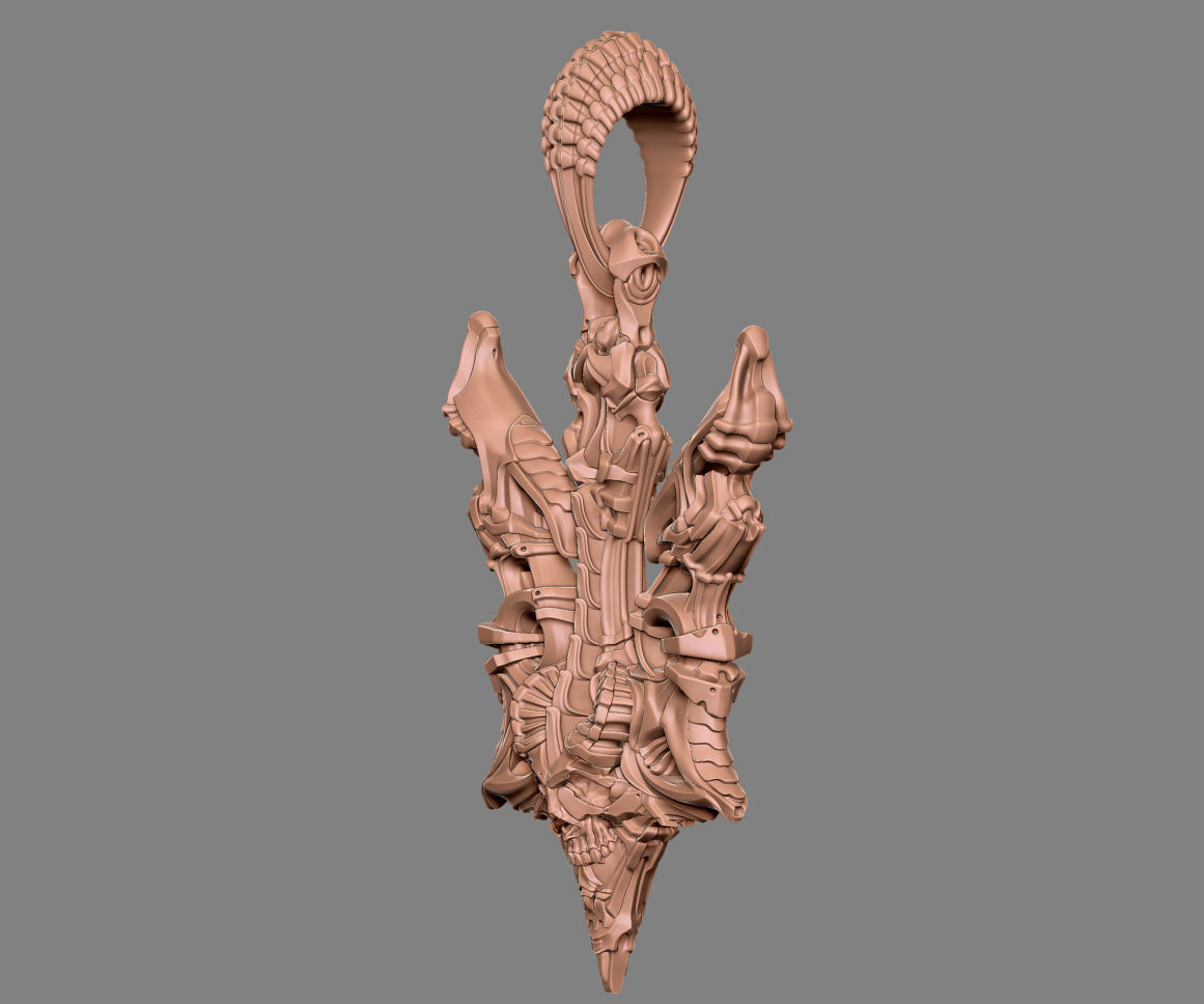 Biomechanical Trident Skull Pendant 3D model 3D printable | CGTrader