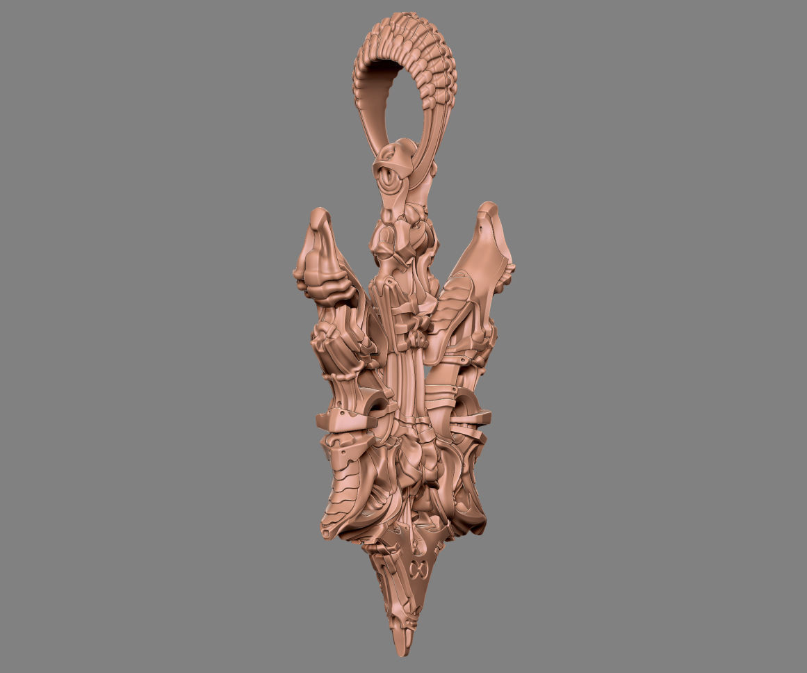 Biomechanical Trident Skull Pendant 3D model 3D printable | CGTrader