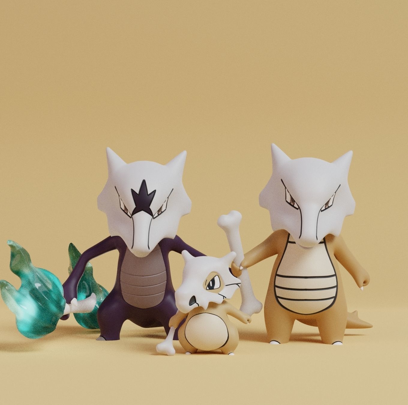 Pokemon - Cubone Marowak and Alolan Marowak with 2 poses 3D model 3D ...