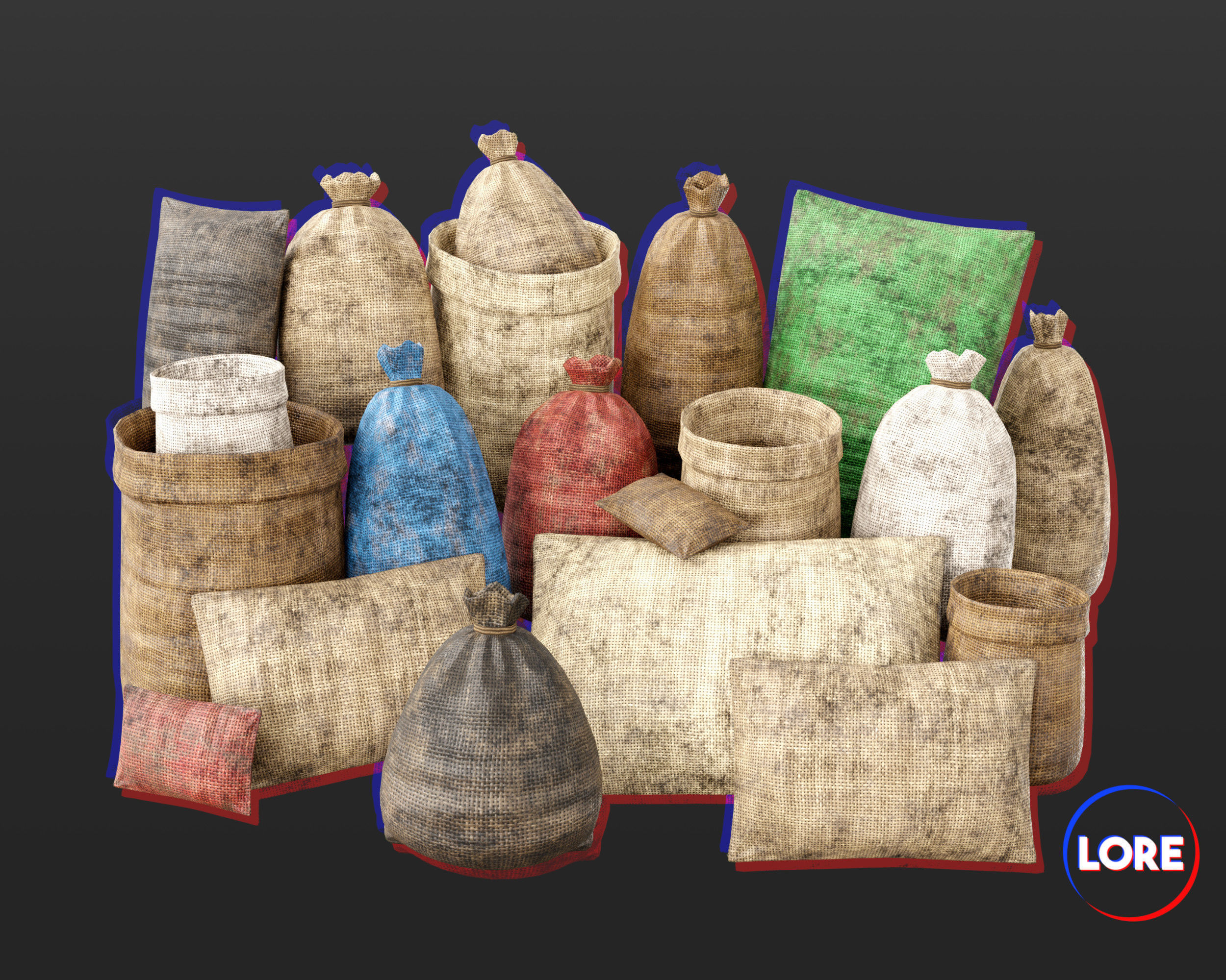 3D model Medieval Containers Burlap Sacks VR / AR / low-poly | CGTrader