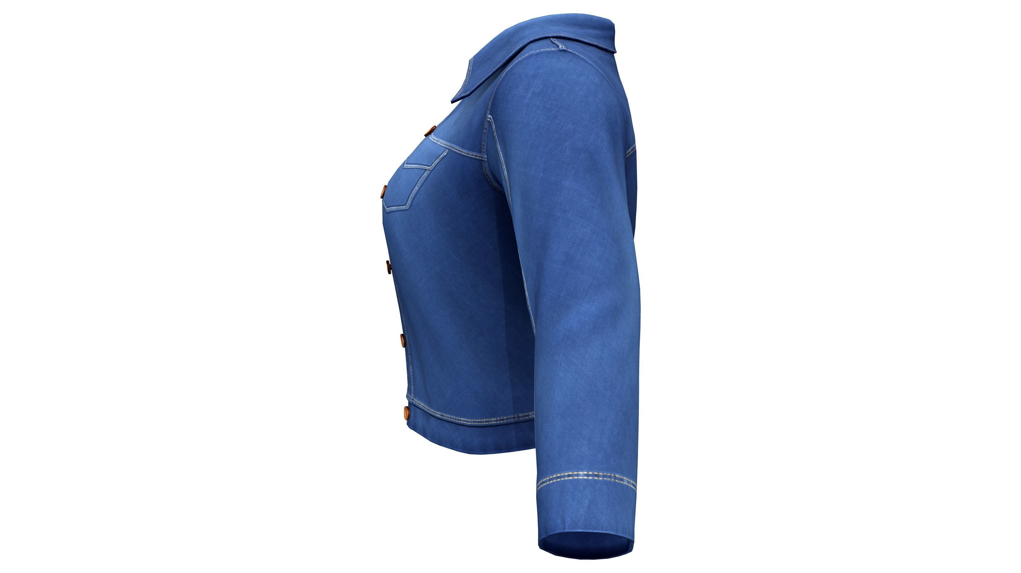 3D model Unbuttoned Denim Crop Jacket VR / AR / low-poly | CGTrader