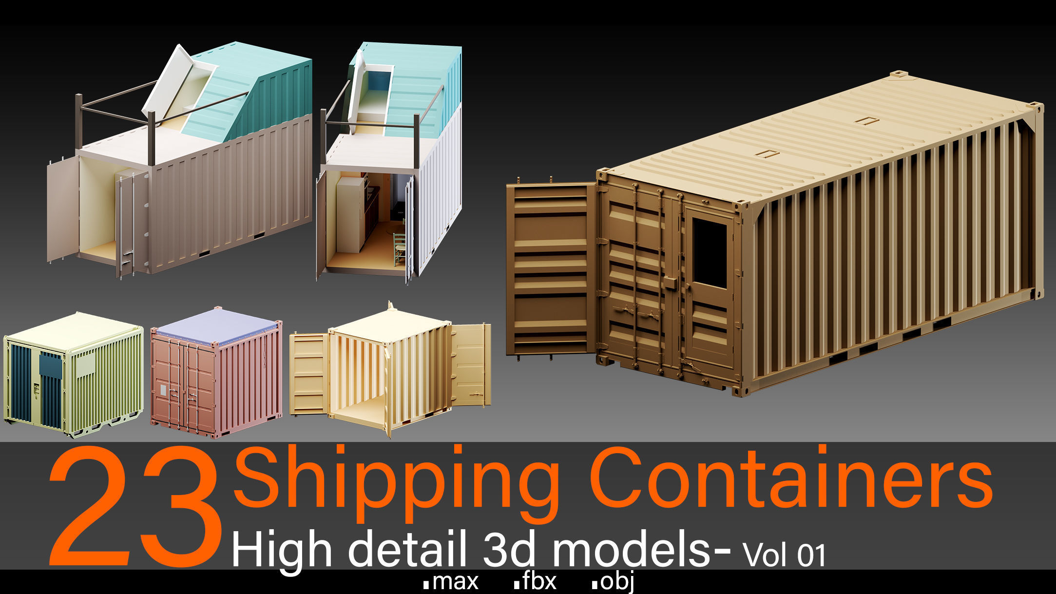 3D model 23 Shipping Containers- Vol 01- High detail 3d models VR / AR / low-poly | CGTrader