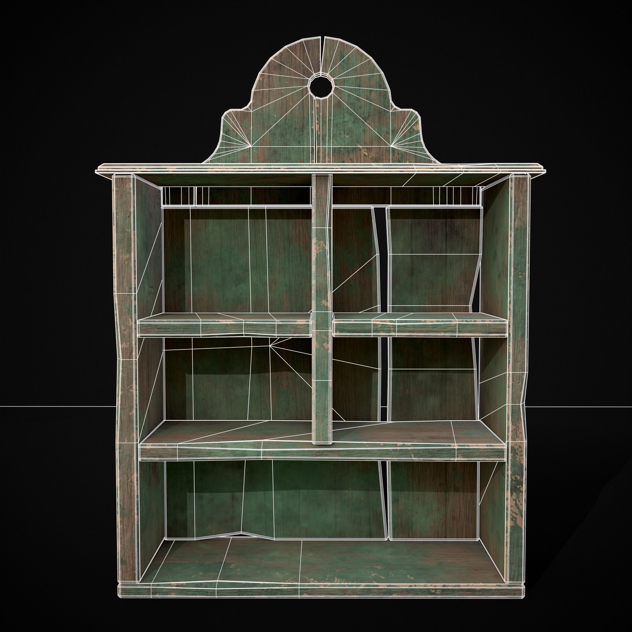 3D model Rustic Green Painted Wood Shelf VR / AR / low-poly | CGTrader