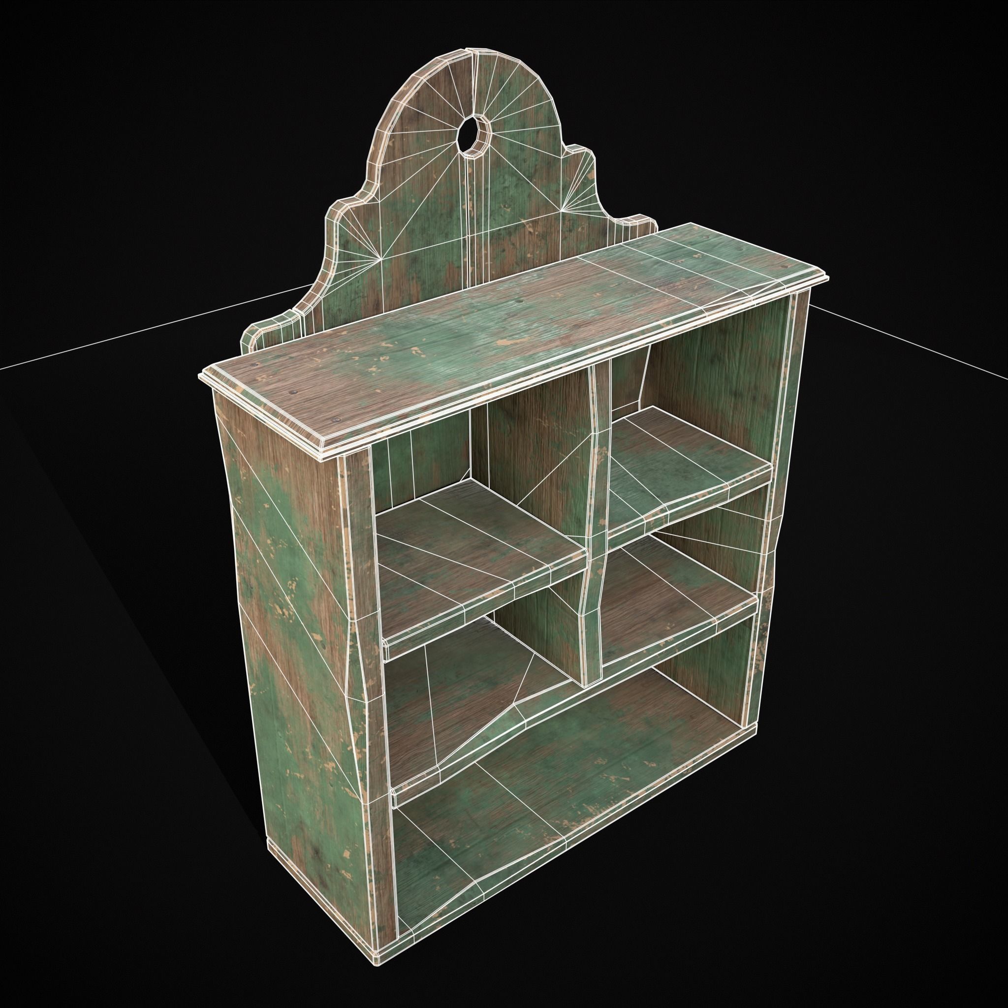 3D model Rustic Green Painted Wood Shelf VR / AR / low-poly | CGTrader