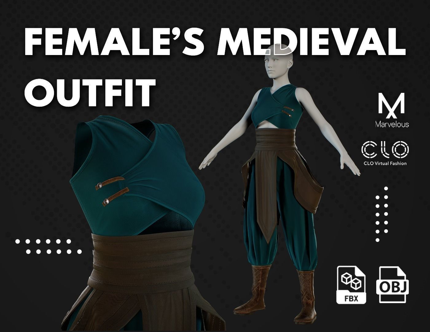 3D model Low Poly Women Medieval Outfit VR / AR / low-poly | CGTrader