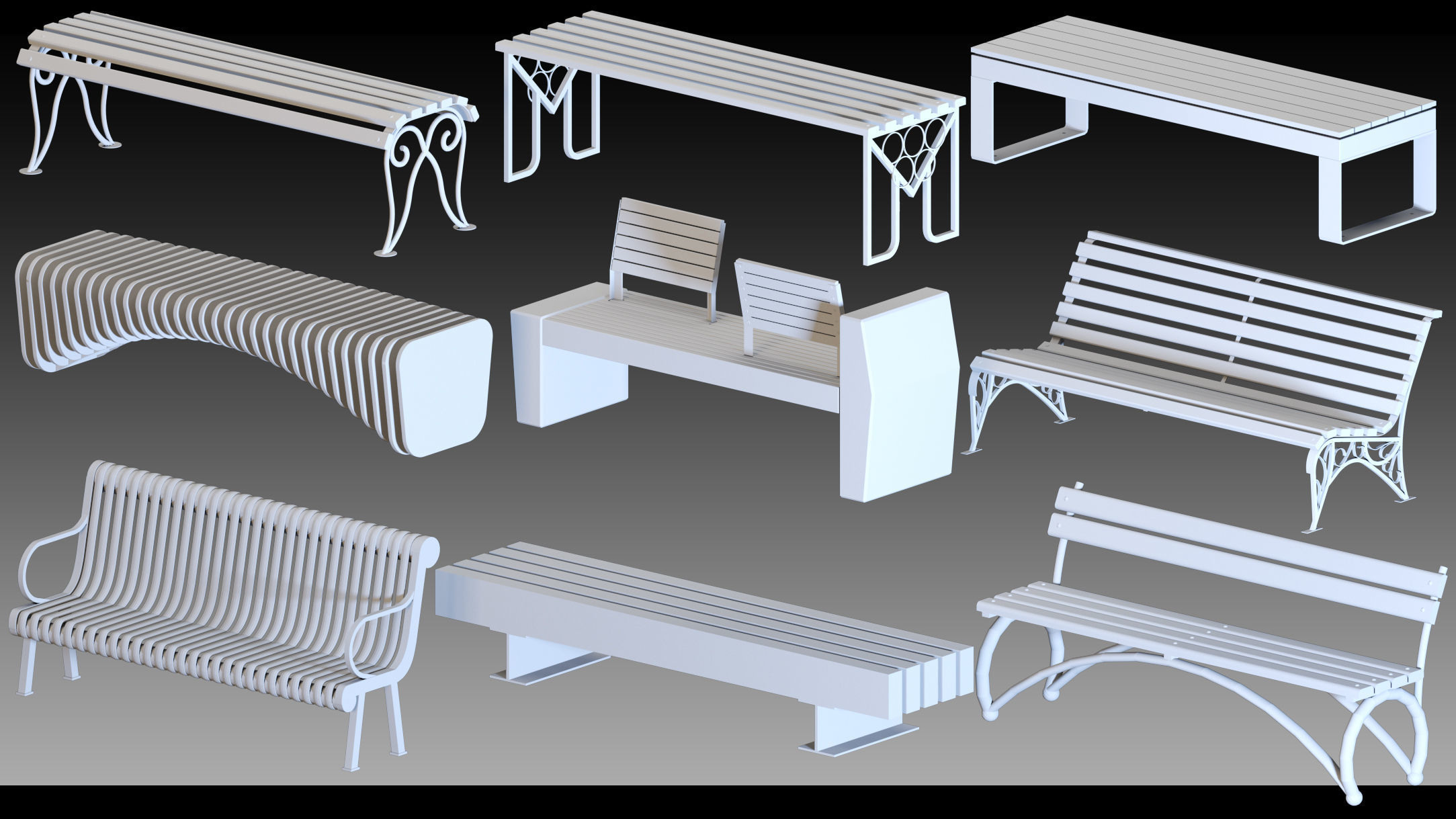 3D model 81 Urban Benches- High detail 3d models VR / AR / low-poly ...