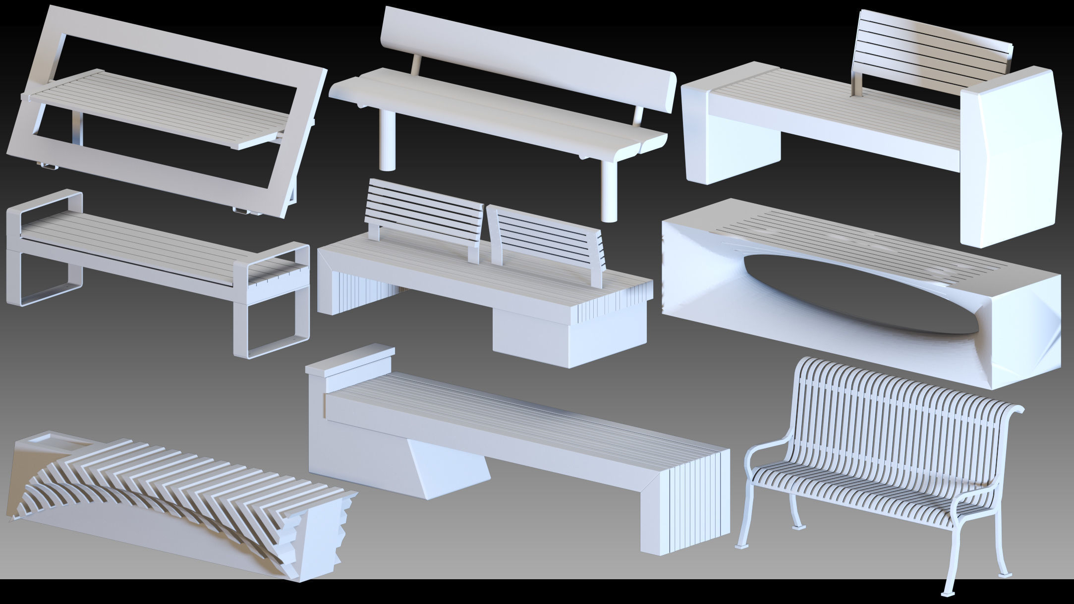 3D model 81 Urban Benches- High detail 3d models VR / AR / low-poly ...