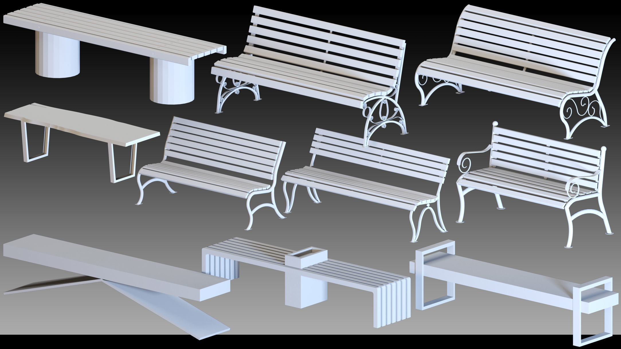 3D model 81 Urban Benches- High detail 3d models VR / AR / low-poly ...