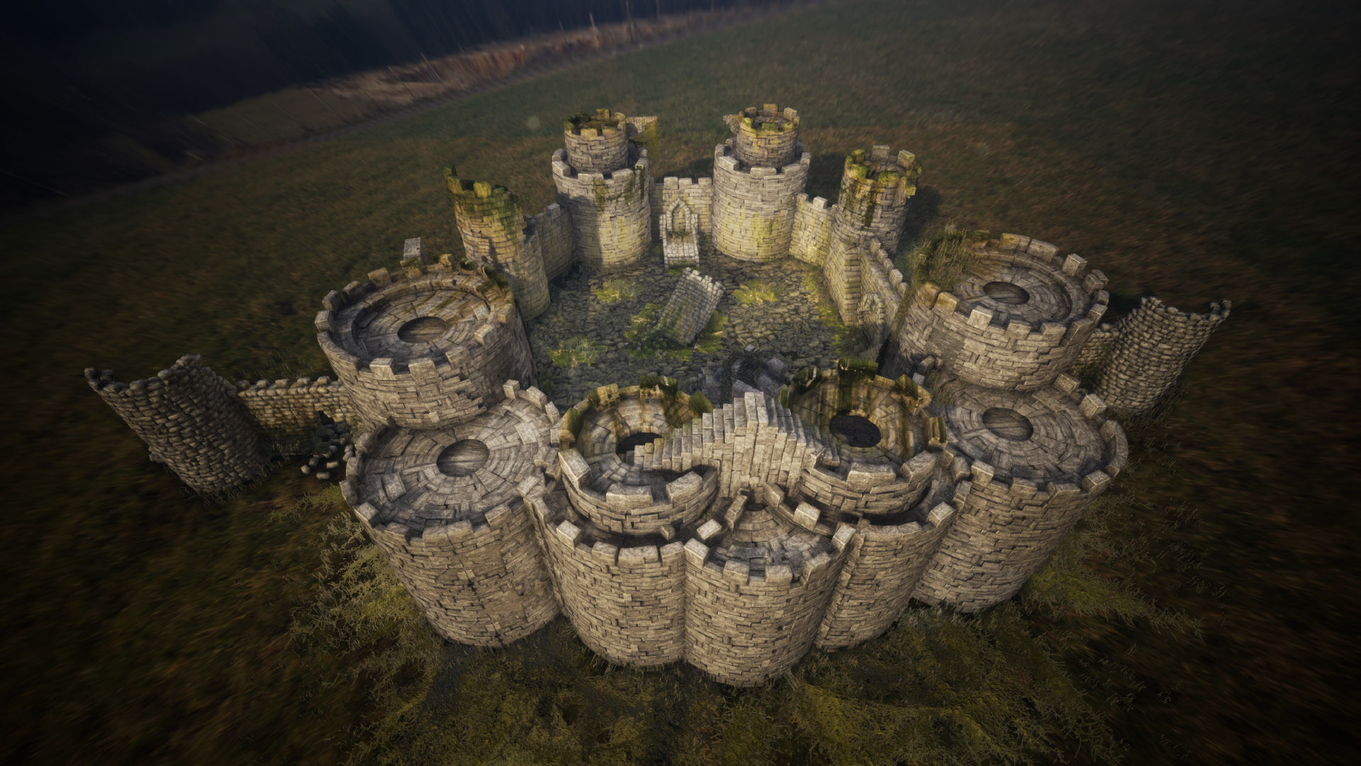 3D model Overgrown Medieval Castle Walls And Towers 45 Assets VR / AR ...