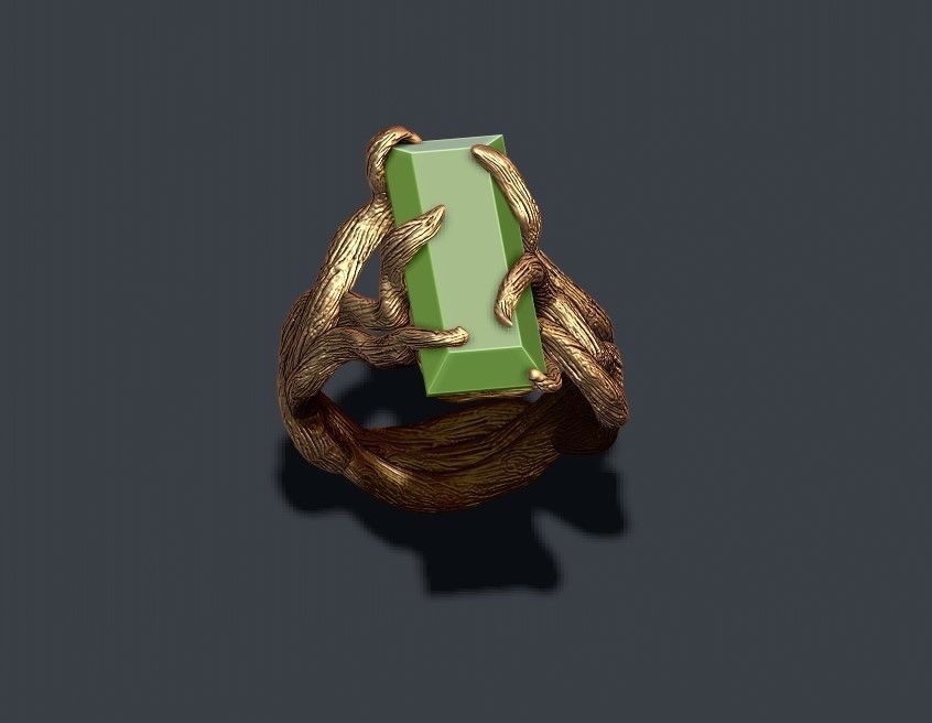 tree branch ring with gem 3D model 3D printable | CGTrader