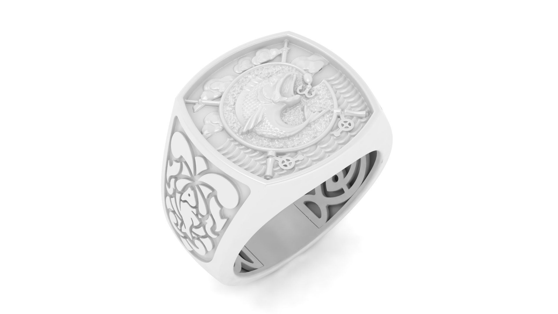 Fishing fish waves signet ring 3D model 3D printable | CGTrader