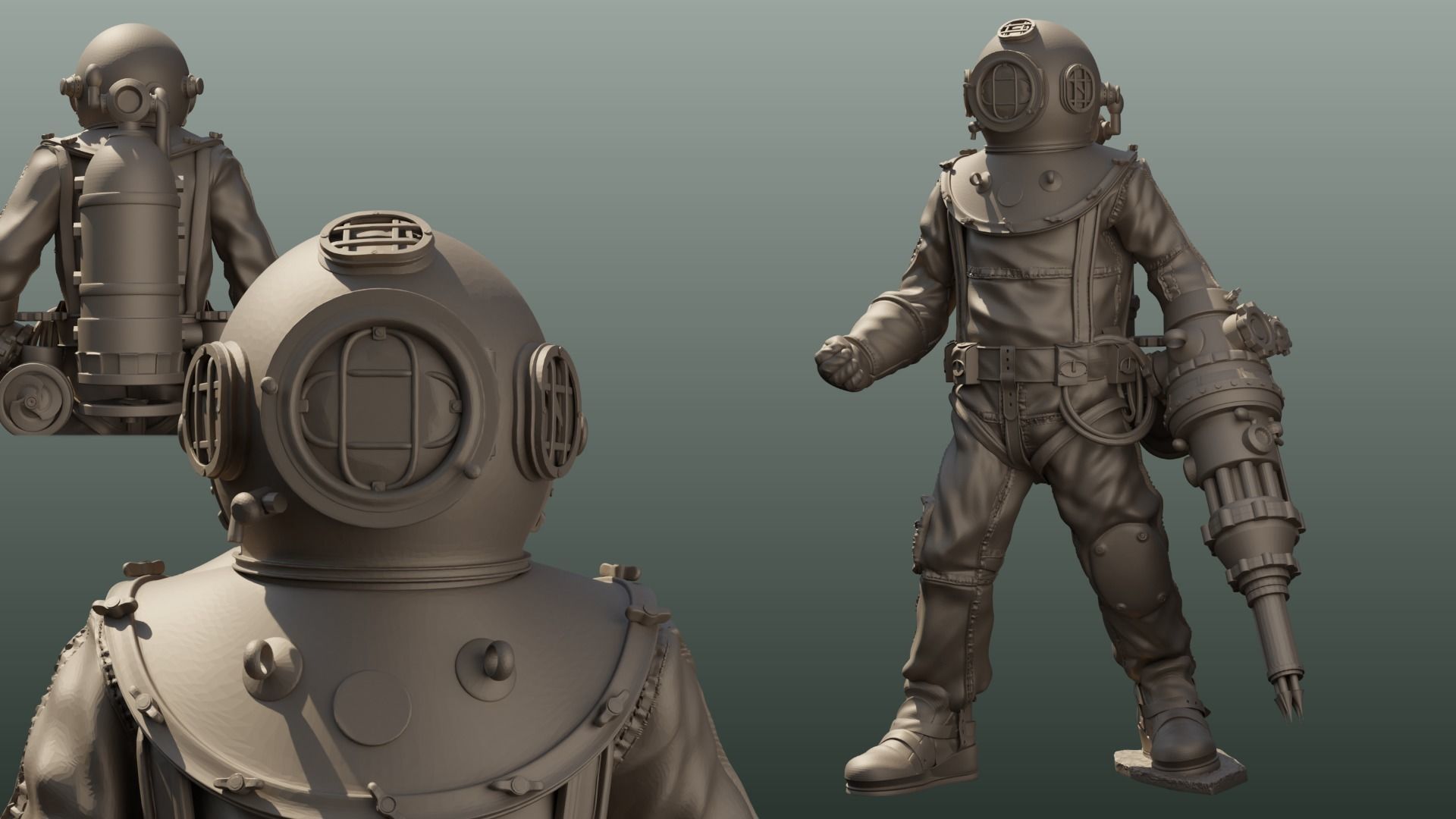Diver Miniature Figure 3d print 3D model 3D printable | CGTrader