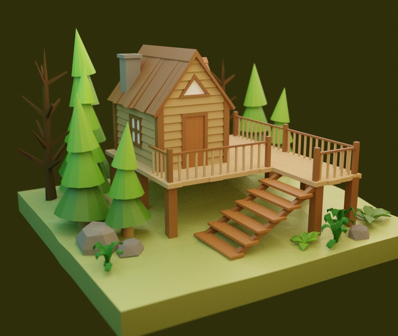 3D model Low-poly House cabin in woods VR / AR / low-poly | CGTrader