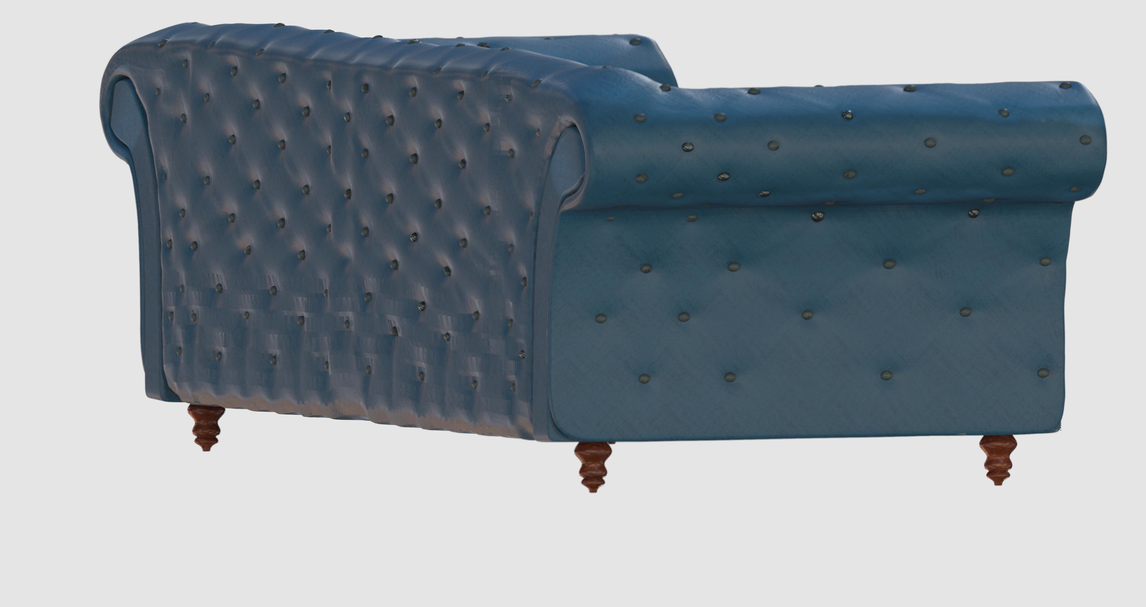 Blue basic capitone sofa 3D model | CGTrader