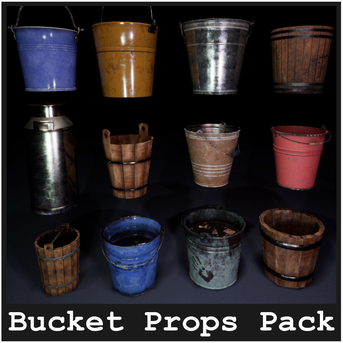 3D model Buckets 12 Assets VR / AR / low-poly | CGTrader