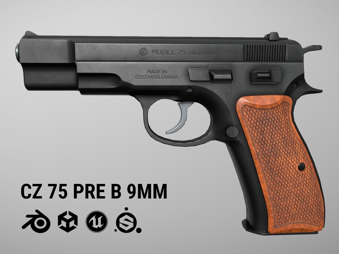 3D model CZ 75 Pre B 9 mm VR / AR / low-poly | CGTrader