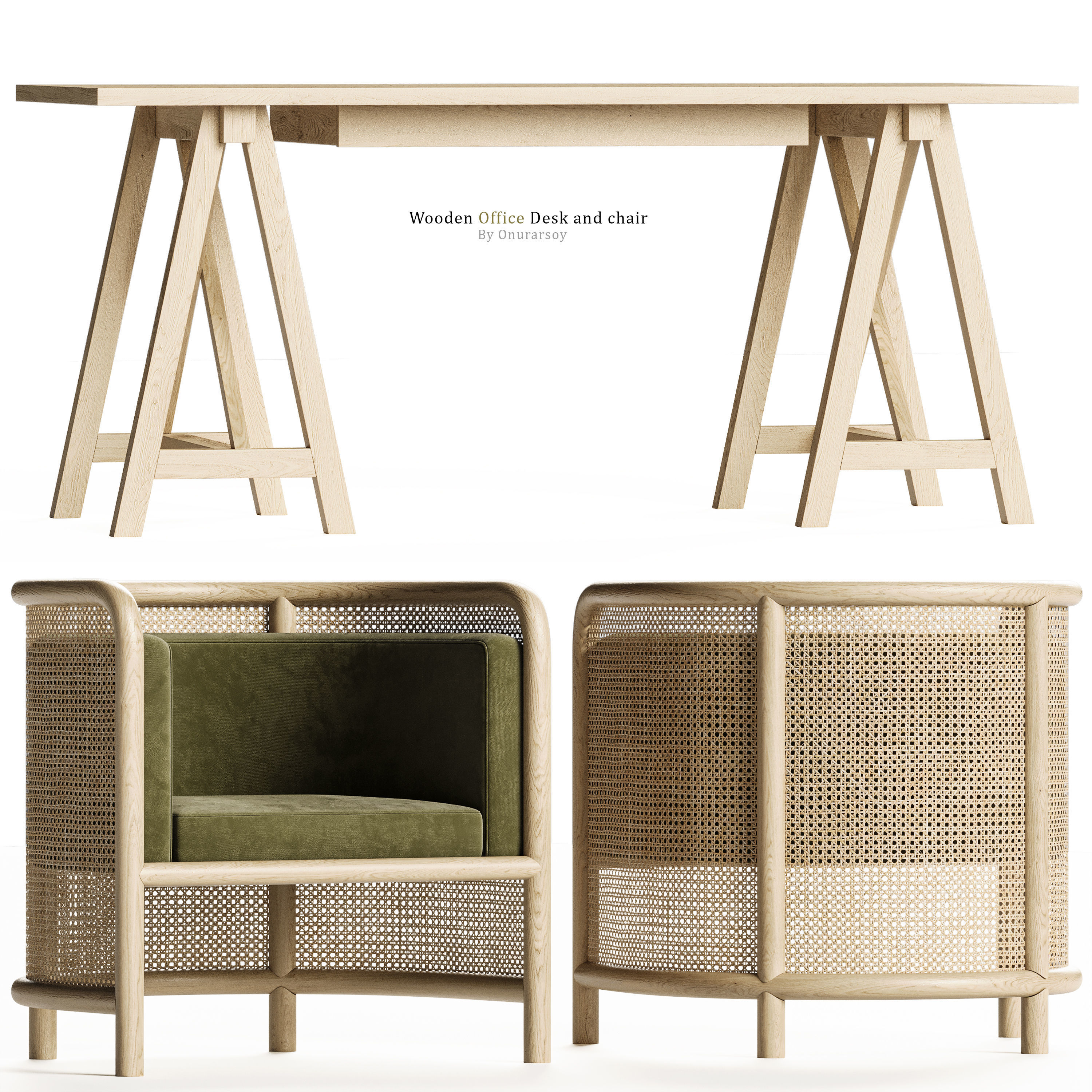 Haldeman Wood Desk with Chair set 3D model | CGTrader